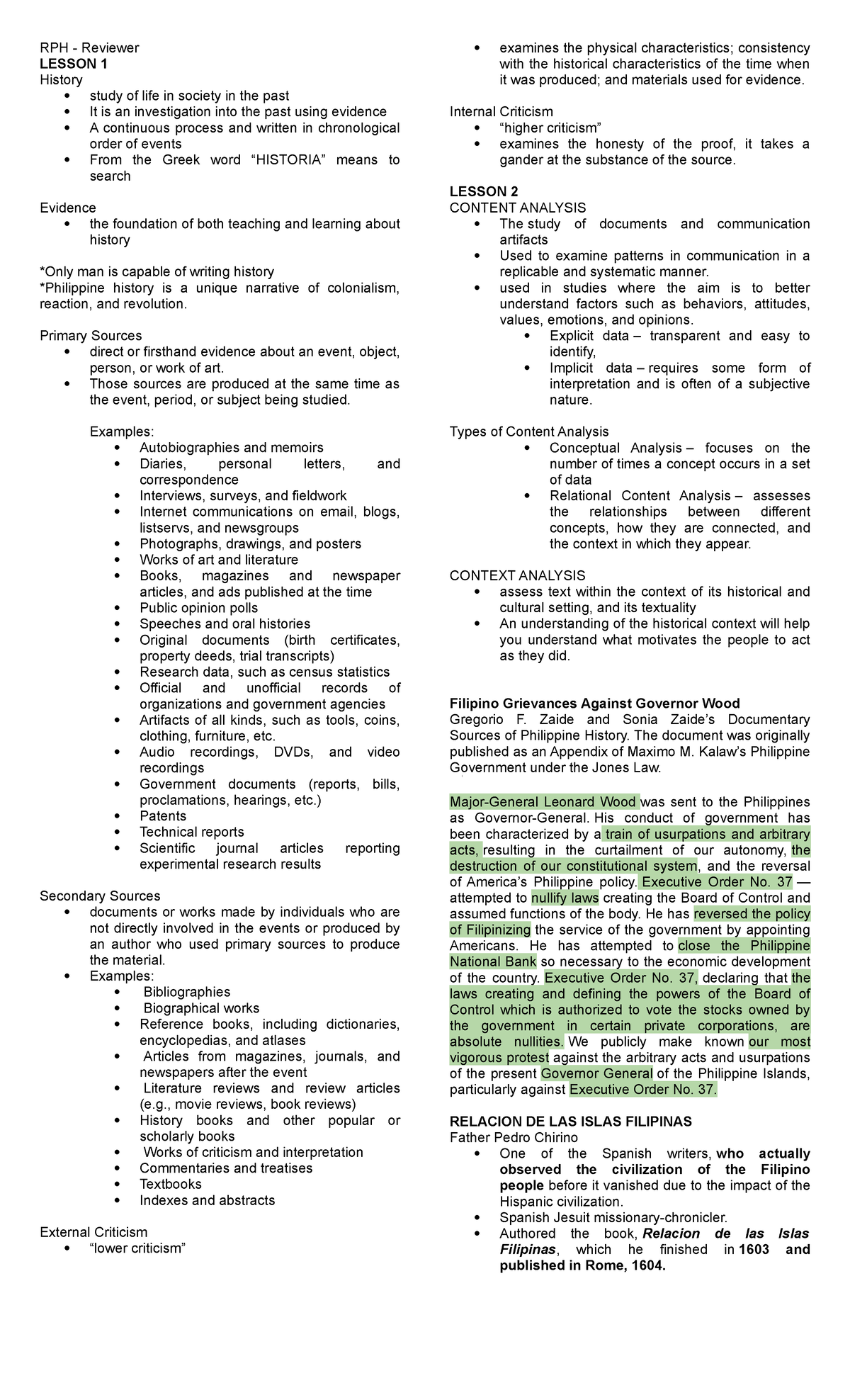 RPH-1 - Final reviewer in RPH - RPH - Reviewer LESSON 1 History study ...