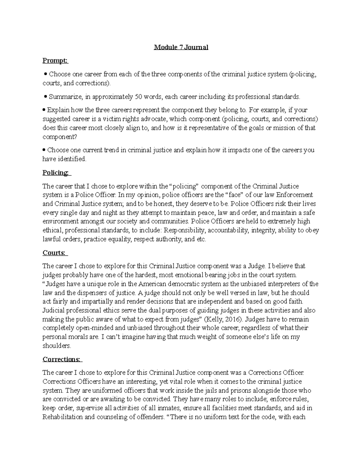 Module 7 Journal 7-2 - Module 7 Journal Prompt: Choose one career from ...