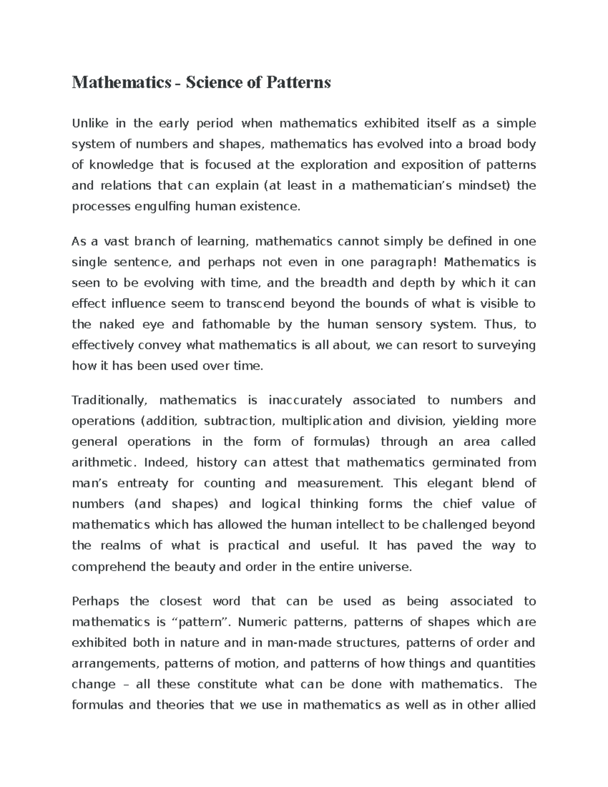 Ged102 - dgfsdaesfasgfvSAD - Mathematics - Science of Patterns Unlike ...