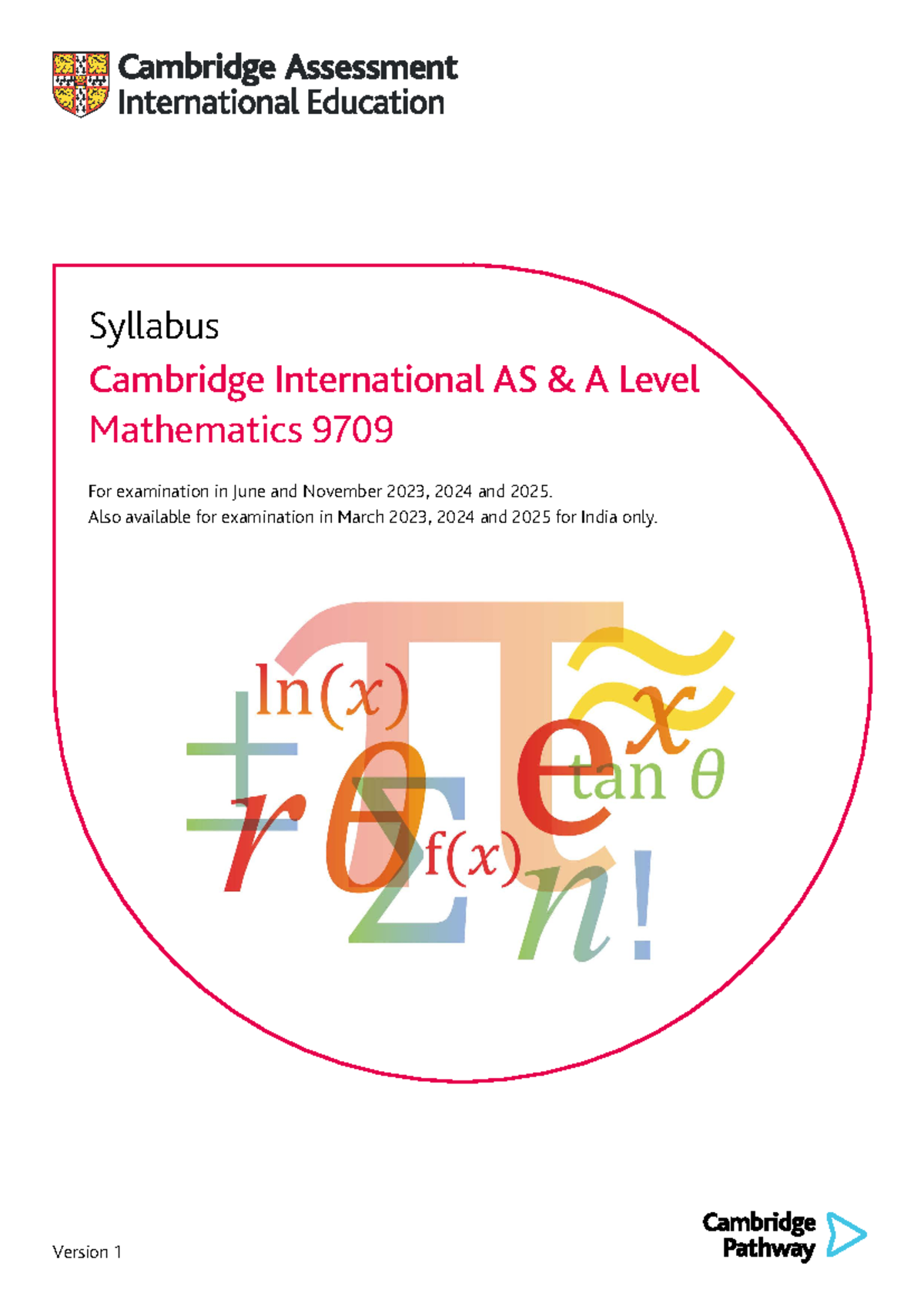 A level maths syllabus 2023 - Version 1 For examination in June and ...