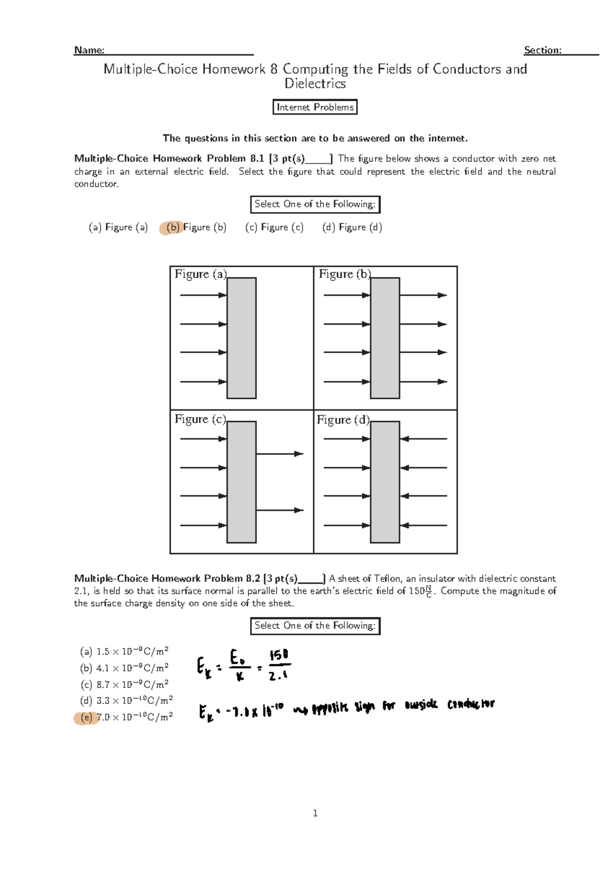 MC HW 8 - Multiple Choice HW - Name: Section: Multiple-Choice Homework ...