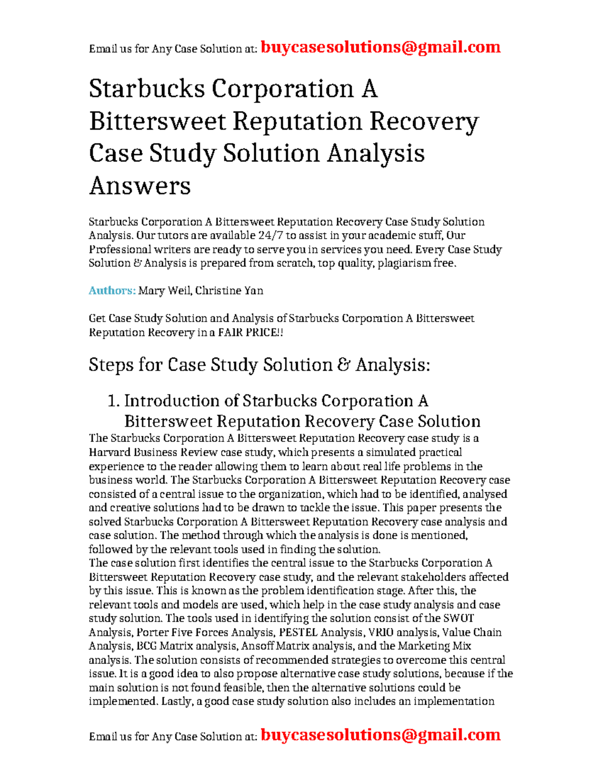 Case Solution Starbucks Corporation A Bittersweet Reputation Recovery ...