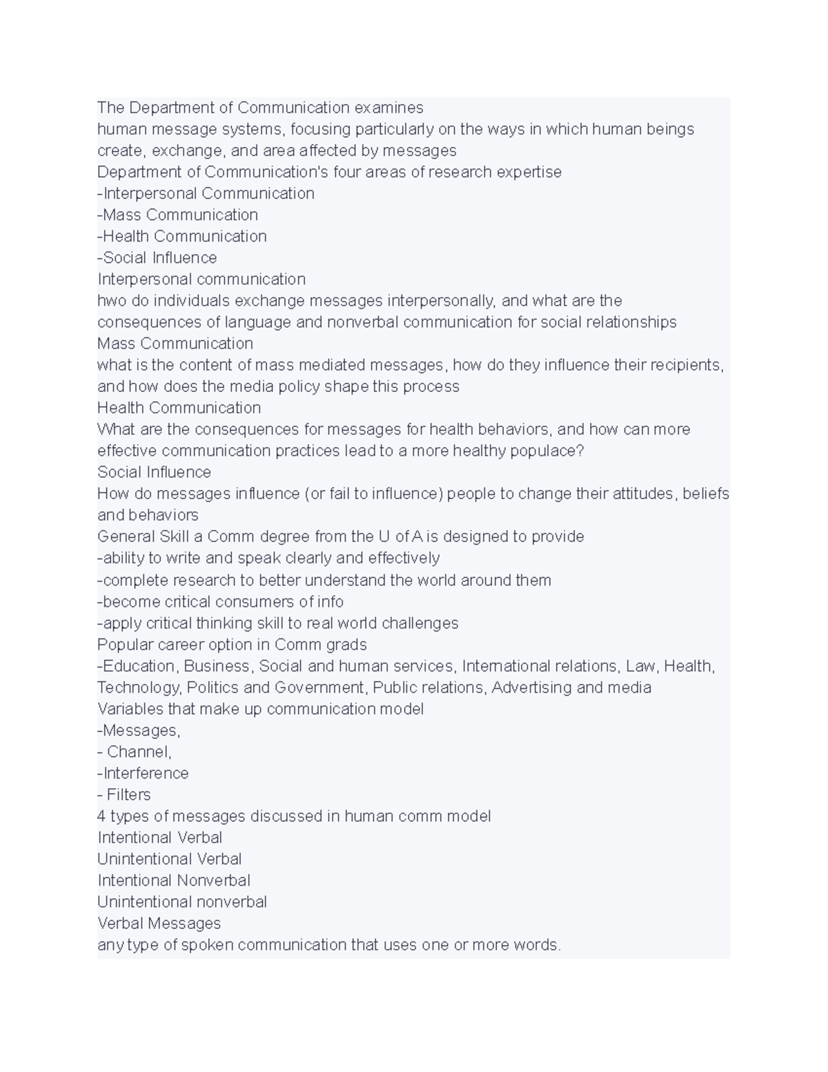 Coms 101 lecture notes - The Department of Communication examines human ...