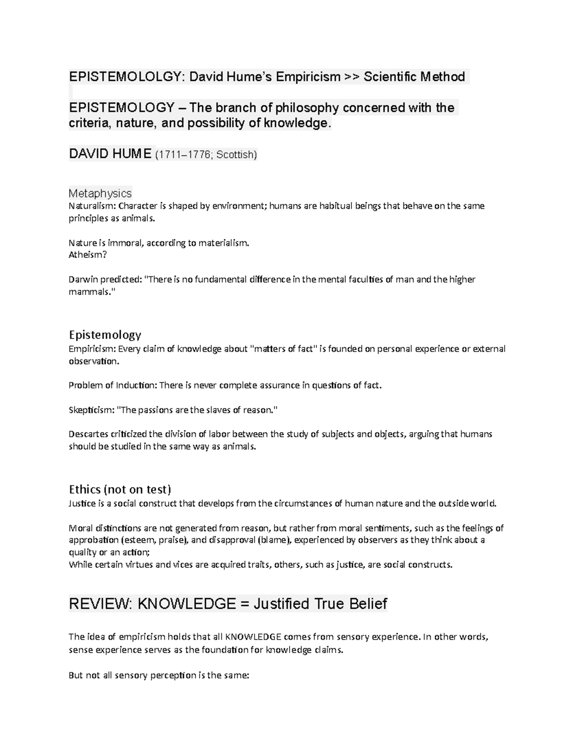 Epistemololgy 1 - EPISTEMOLOLGY: David Hume’s Empiricism >> Scientific ...