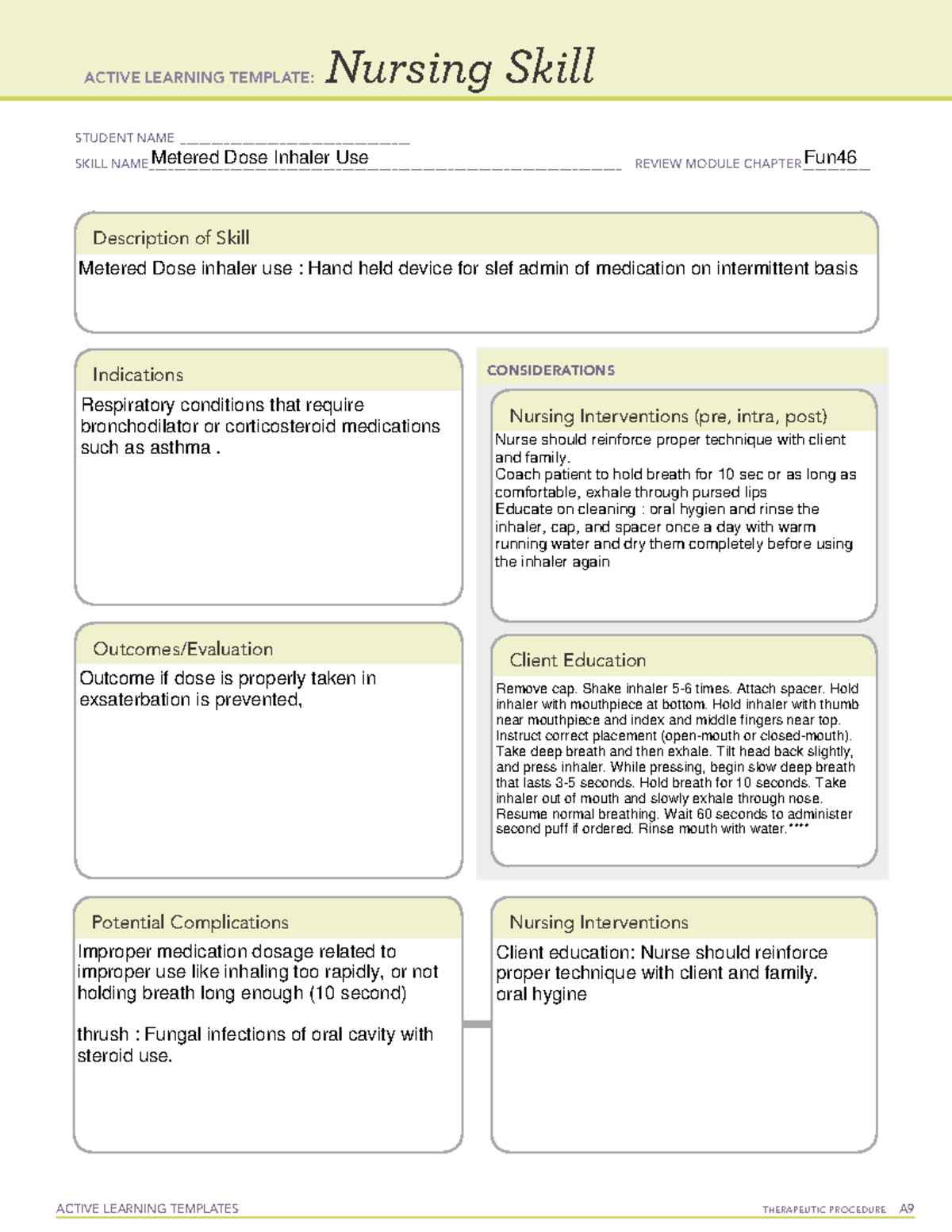 Fun46 Med Surge ACTIVE LEARNING TEMPLATES THERAPEUTIC PROCEDURE A