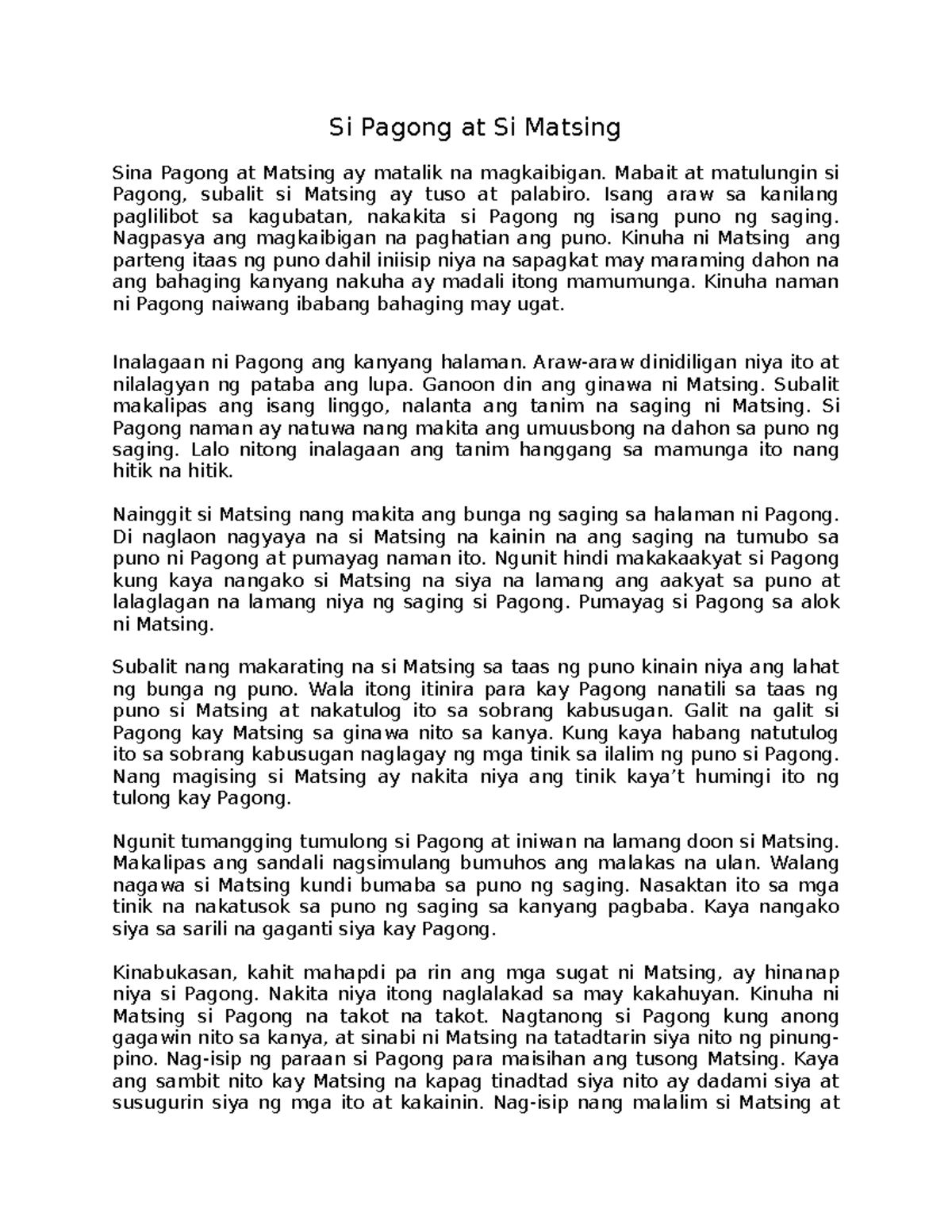 Si Pagong at Si Matsing - Mabait at matulungin si Pagong, subalit si ...