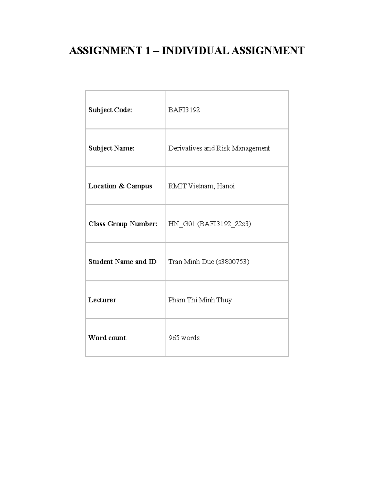 BAFI3192-Tran-Minh-Duc-s3800753-Assessment-1 - ASSIGNMENT 1 ...