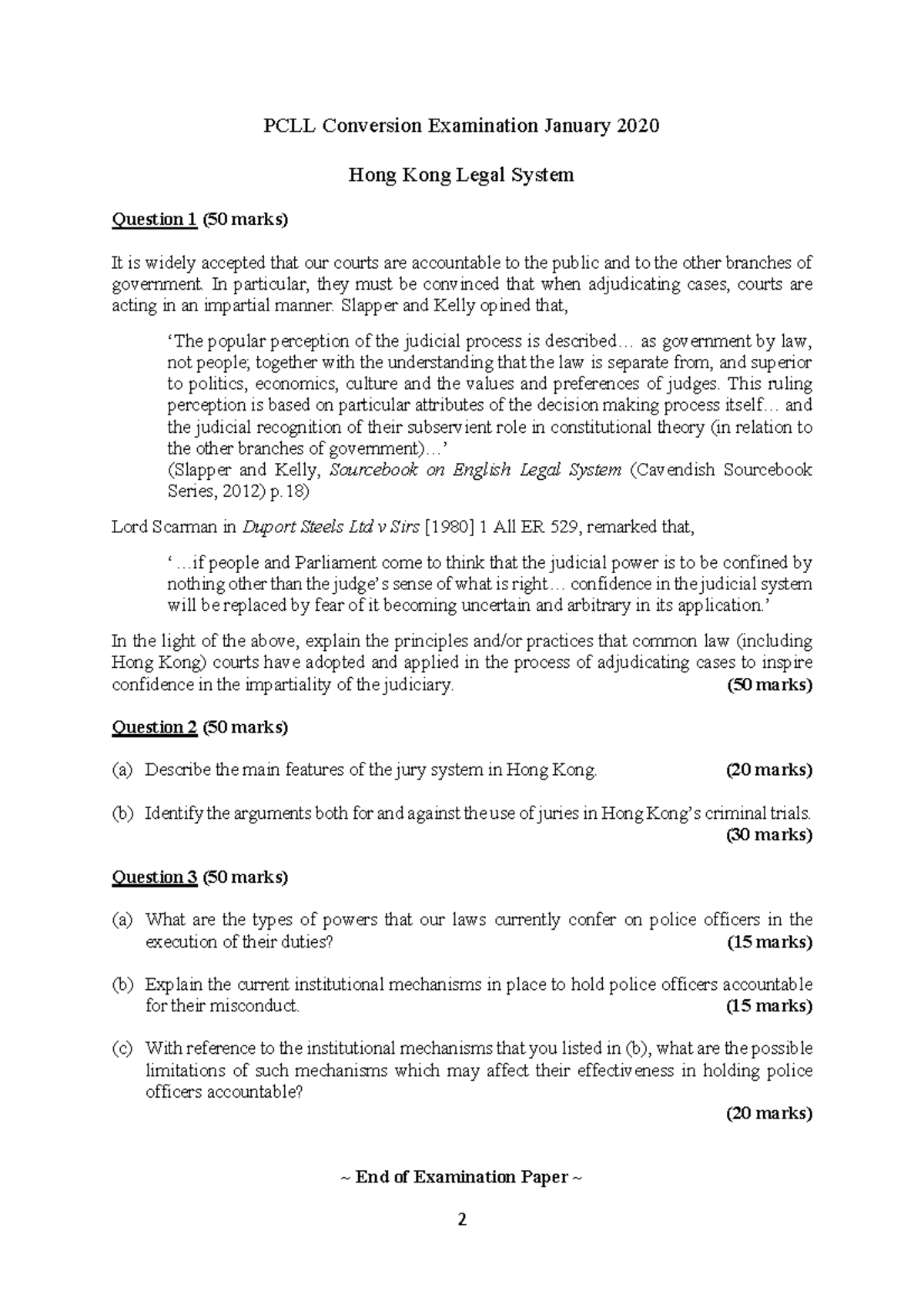 2020 Jan paper - 2 PCLL Conversion Examination January 2020 Hong Kong ...