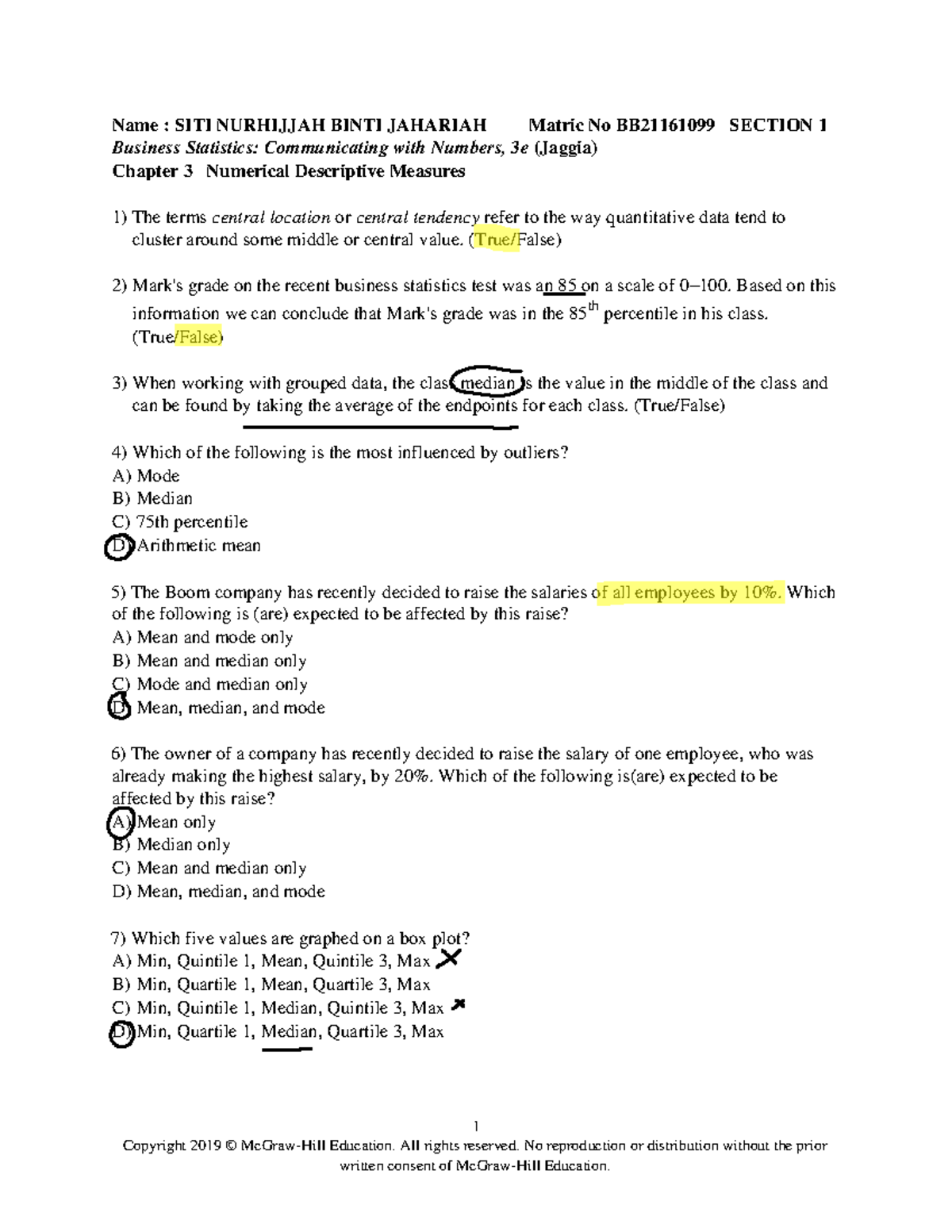 Tutorial Statistik Ch 3 1 Copyright 2019 © Mcgraw Hill Education All Rights Reserved No