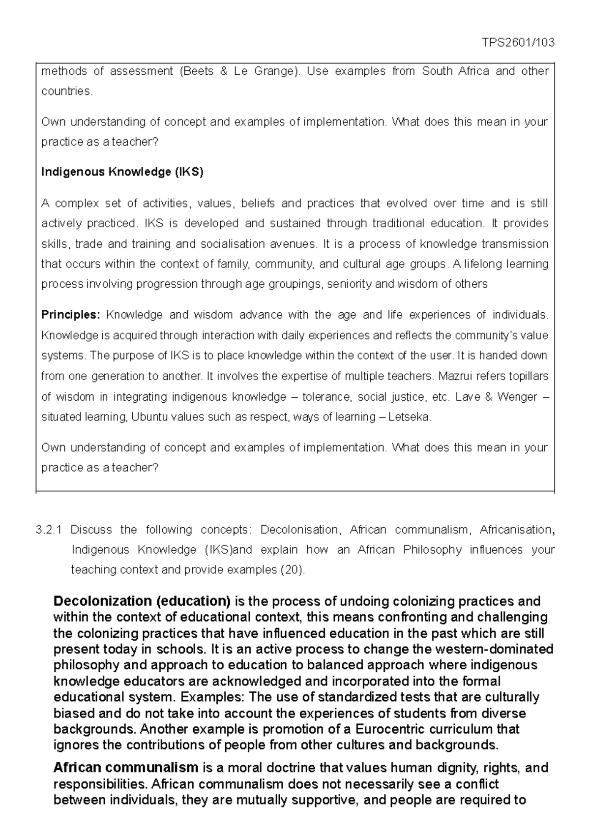 Tutorial letter 103 must edit tdy tps2601 assignment portf - TPS2601 ...