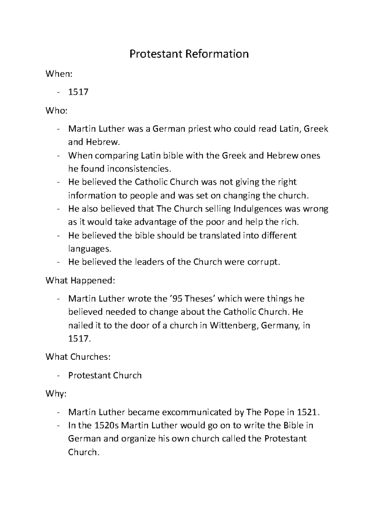 Division Notes - asasasasasas - Protestant Reformation When: - 1517 Who ...