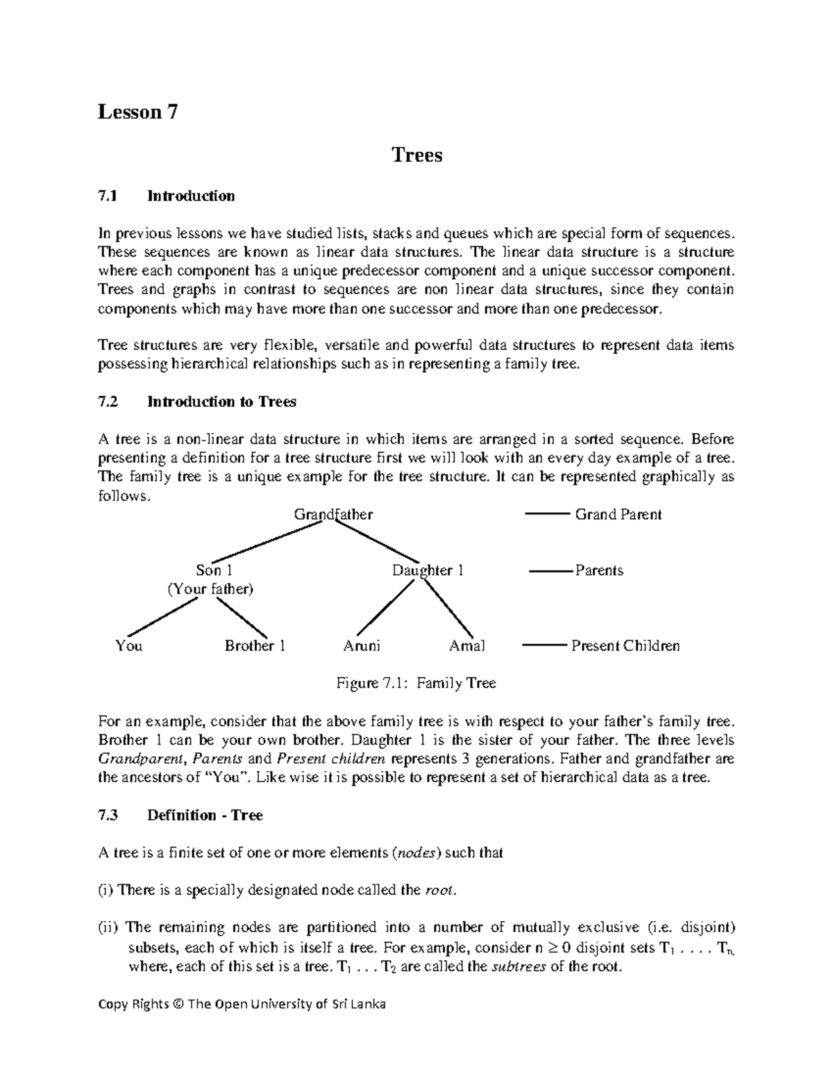 Trees - Lecture notes 1 - Lesson 7 Trees 7 Introduction In previous ...