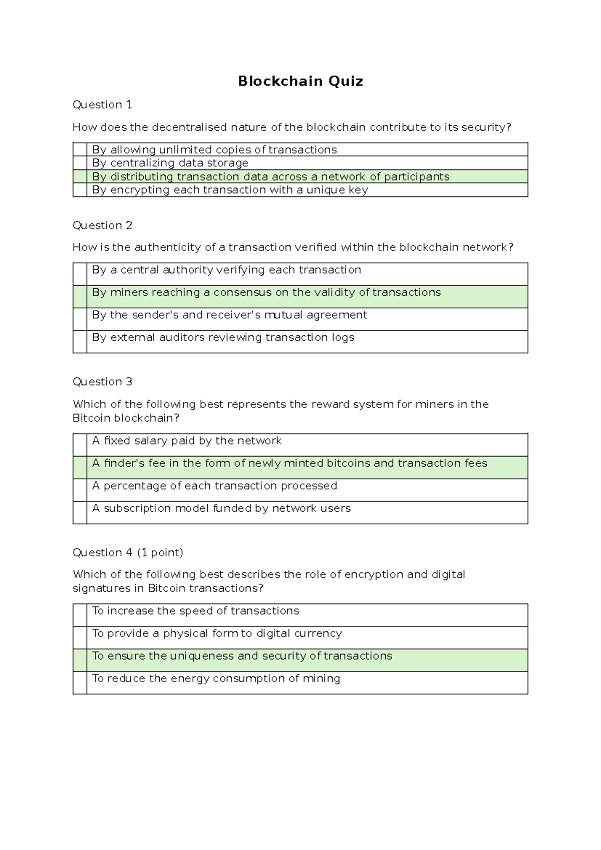 Blockchain Quiz - For the exam - Blockchain Quiz Question 1 How does ...