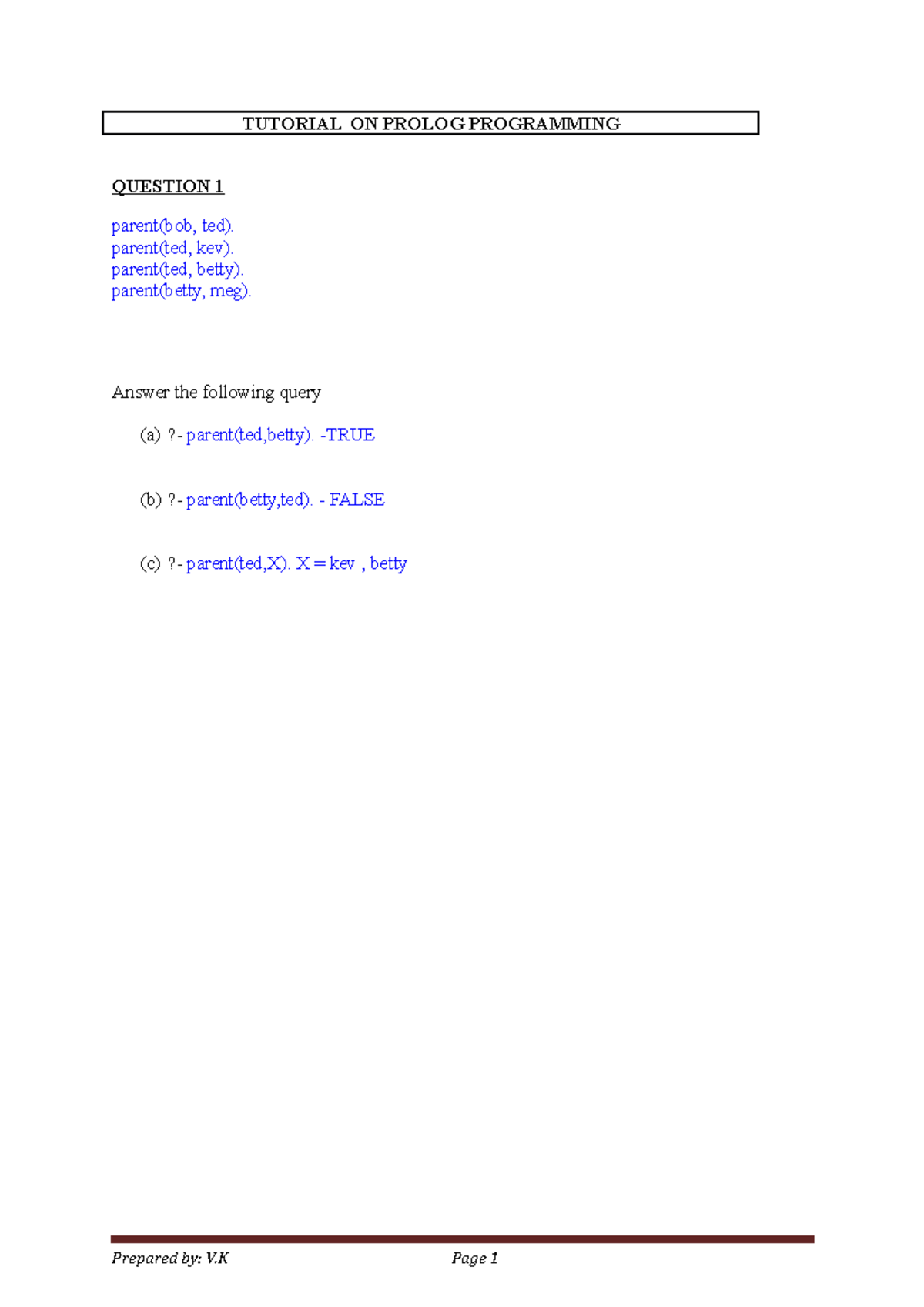 Prolog Tutorial Question Tutorial On Prolog Programming Question 1 2707