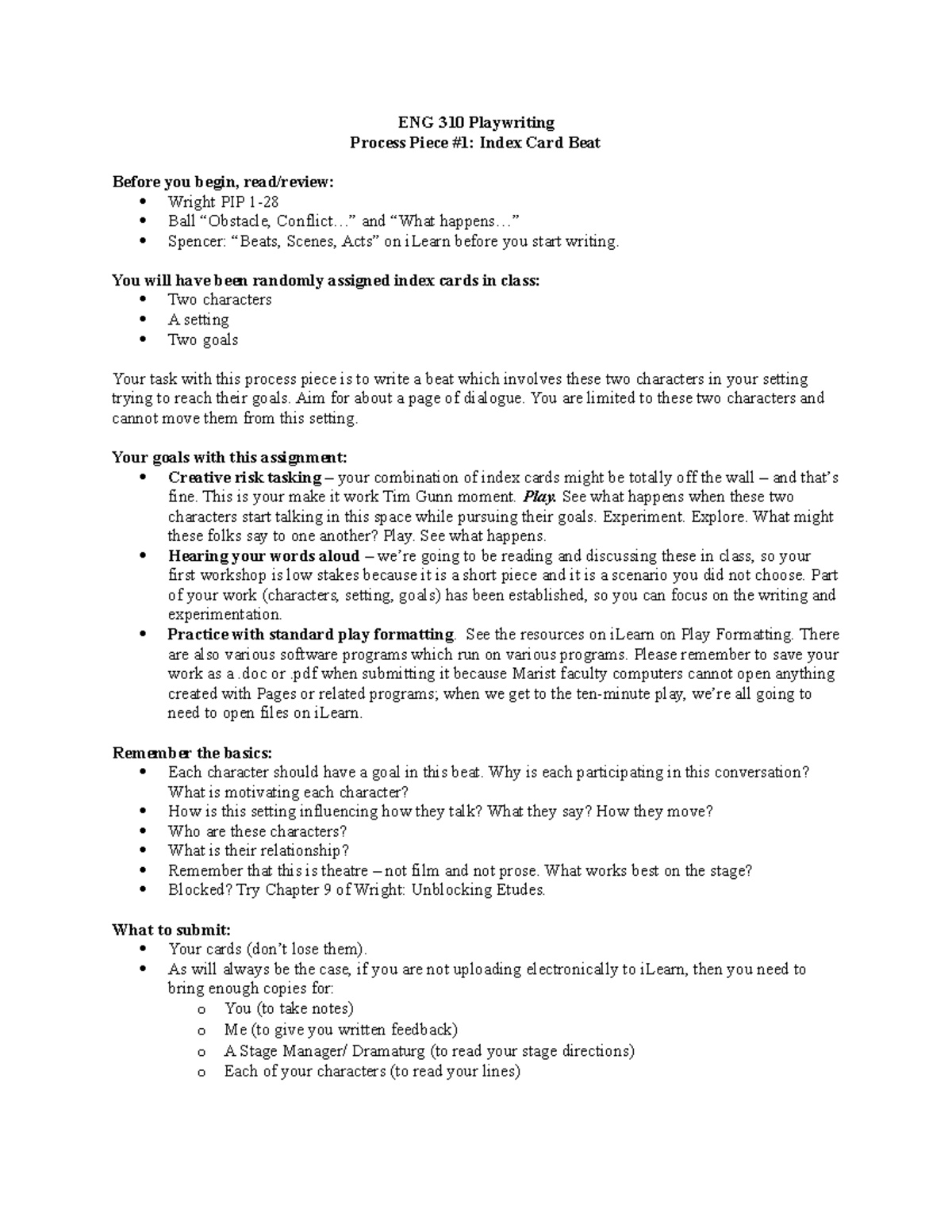 PP Index Card Scene - ENG 310 Playwriting Process Piece #1: Index Card ...