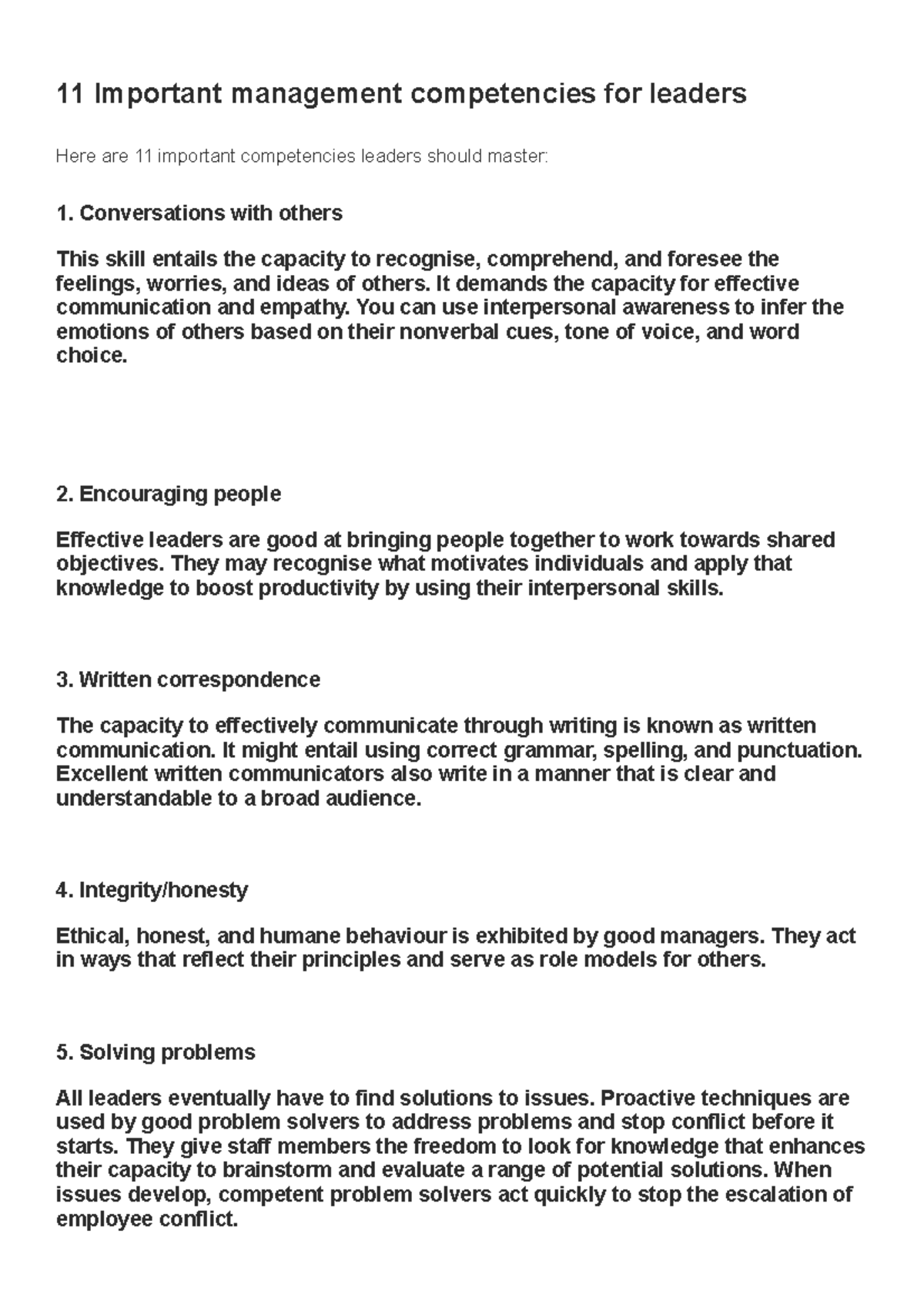 11 Important management competencies for leaders - It demands the ...