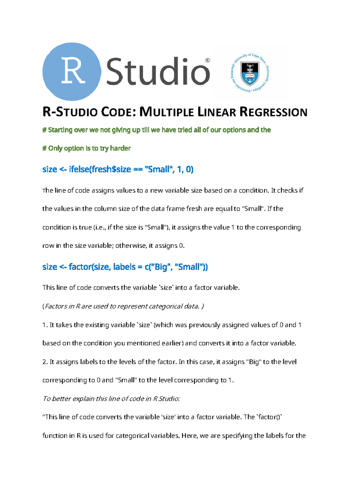 Lm Multiple Linear Regression 1 - R-STUDIO CODE: MULTIPLE LINEAR REGRESSION Starting over we not ...