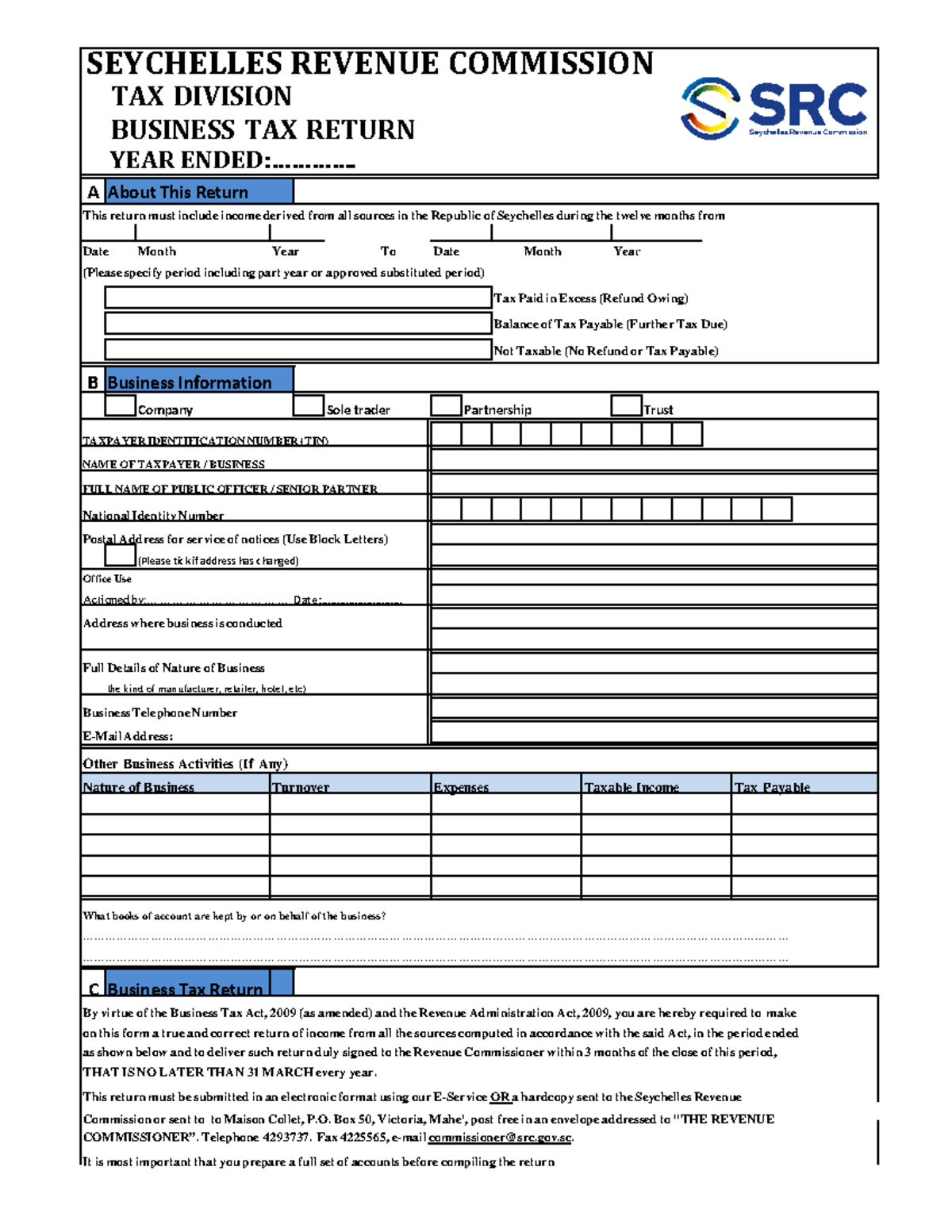 Business Tax Return Form - SEYCHELLES REVENUE COMMISSION TAX DIVISION ...