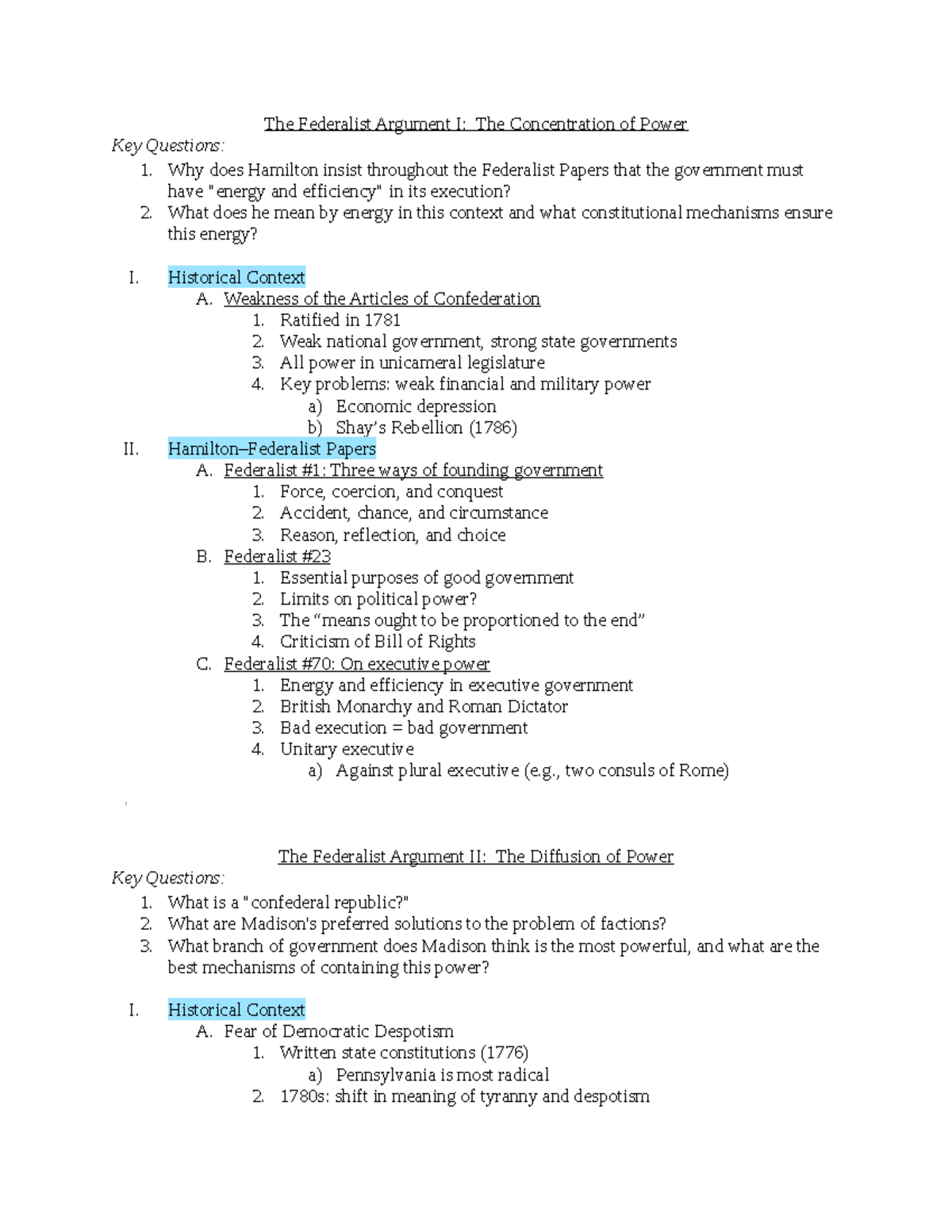 Week 5 (2 28 and 3 2) - lecture notes - The Federalist Argument I: The ...