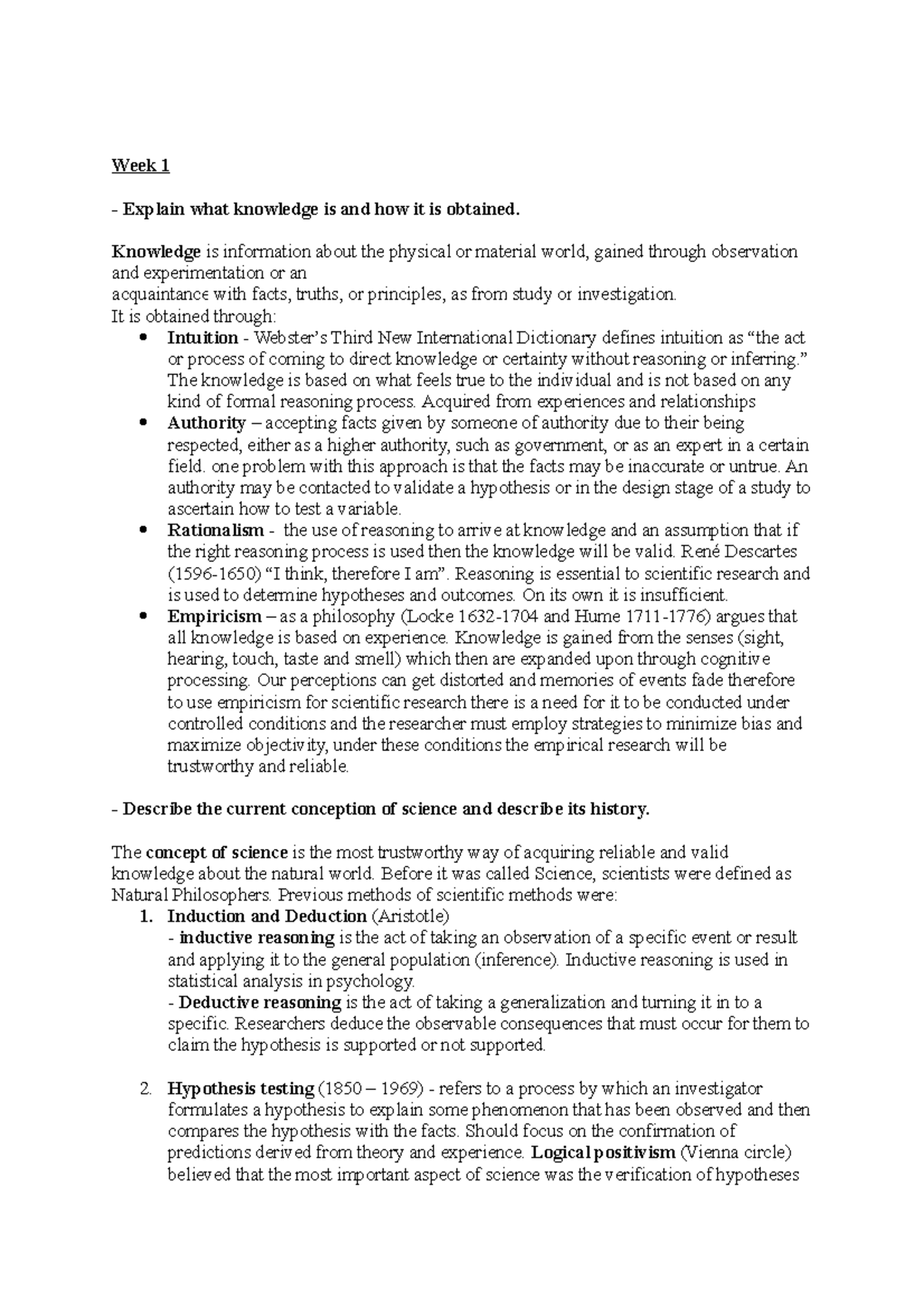 Notes for Learning objectives - Week 1 - Explain what knowledge is and ...