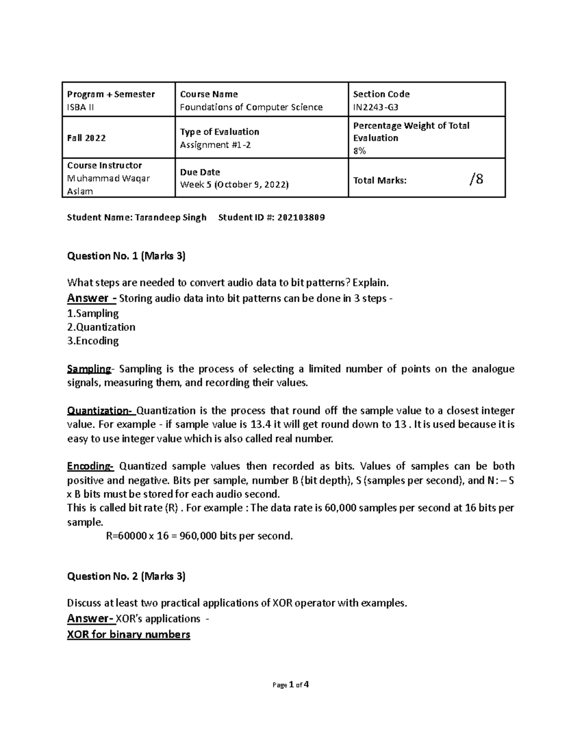 Tarandeep Singh 202103809 - Program + Semester ISBA II Course Name ...