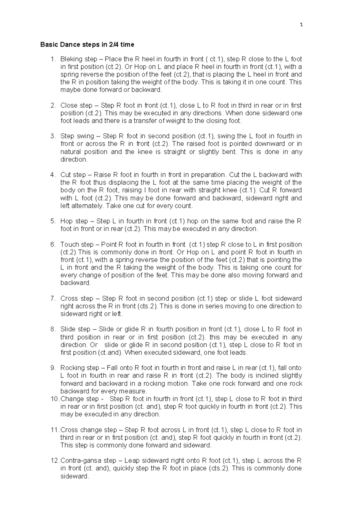 PE ED 106 Folk dance step in two fourth time - 1 Basic Dance steps in 2 ...