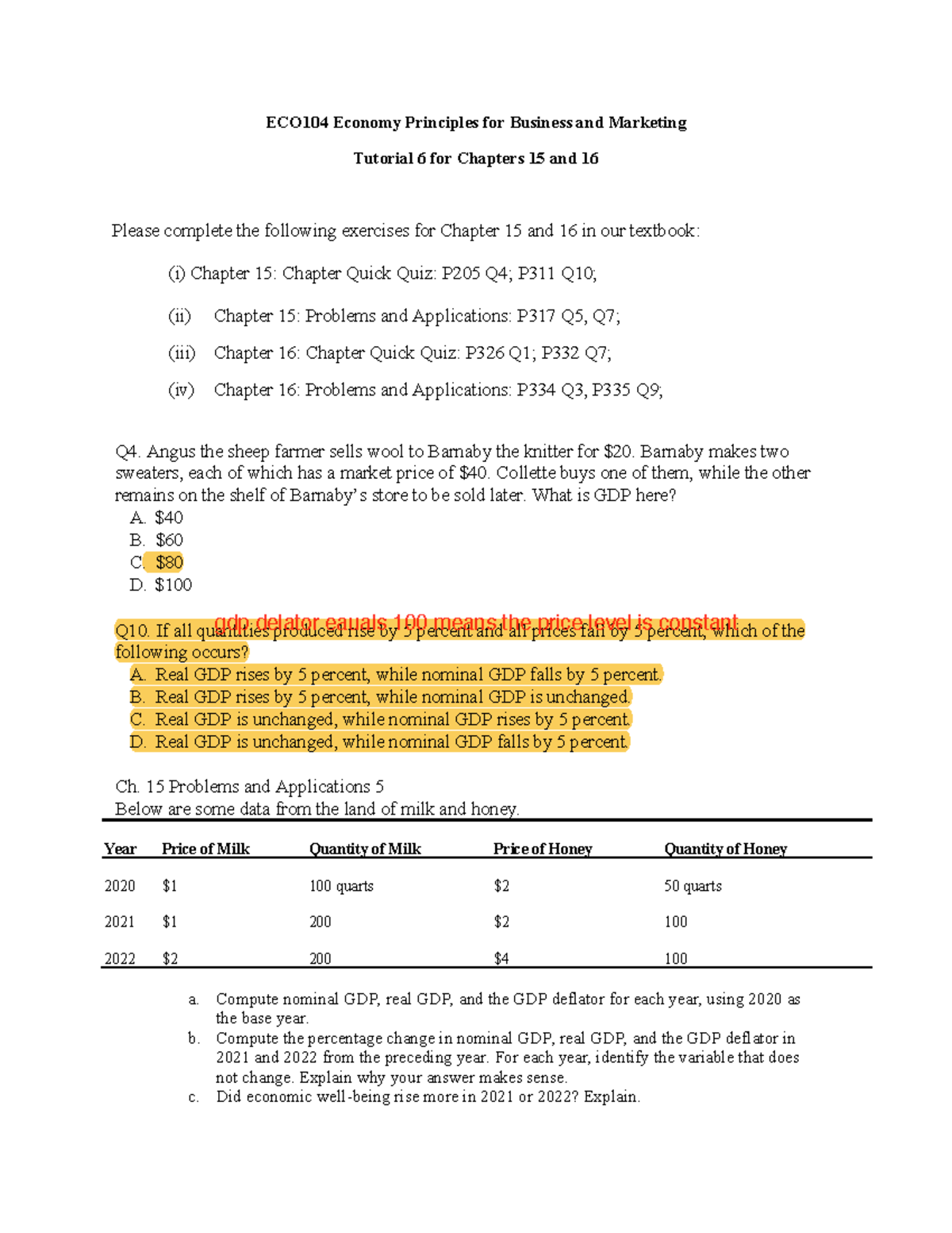 Tutorial 6 - ECO104 Economy Principles for Business and Marketing ...