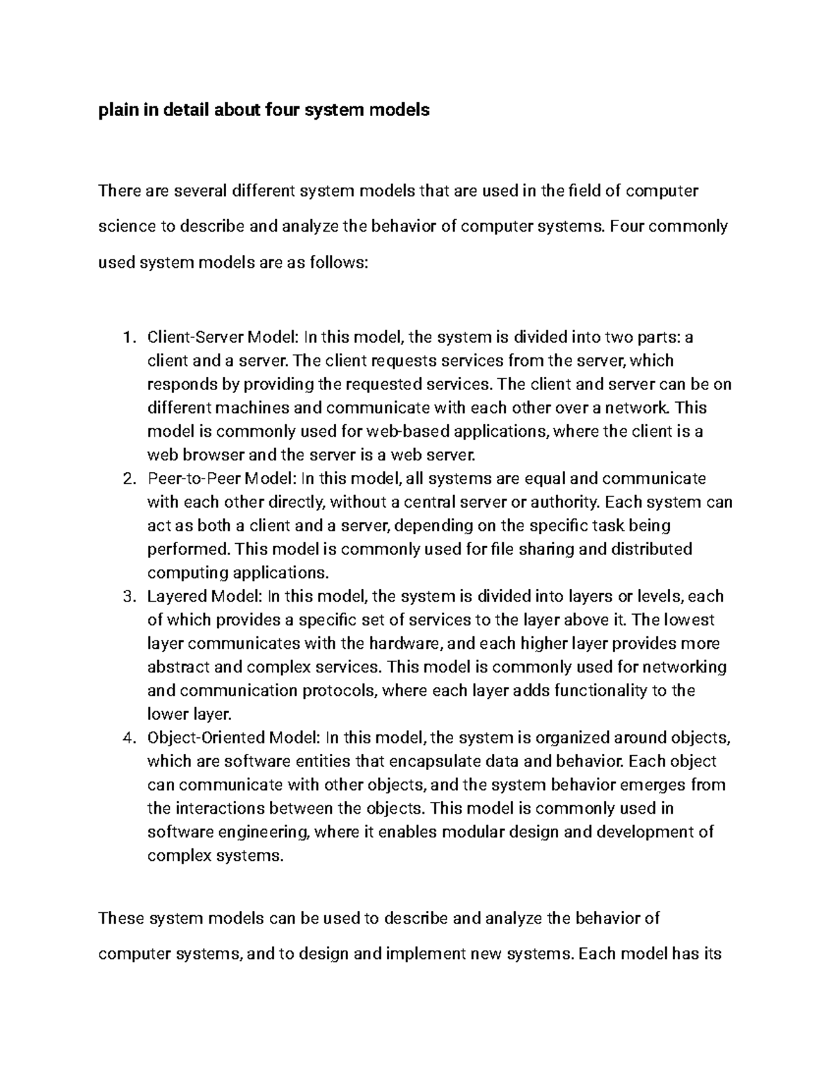 plain in detail about four system models - Four commonly used system ...