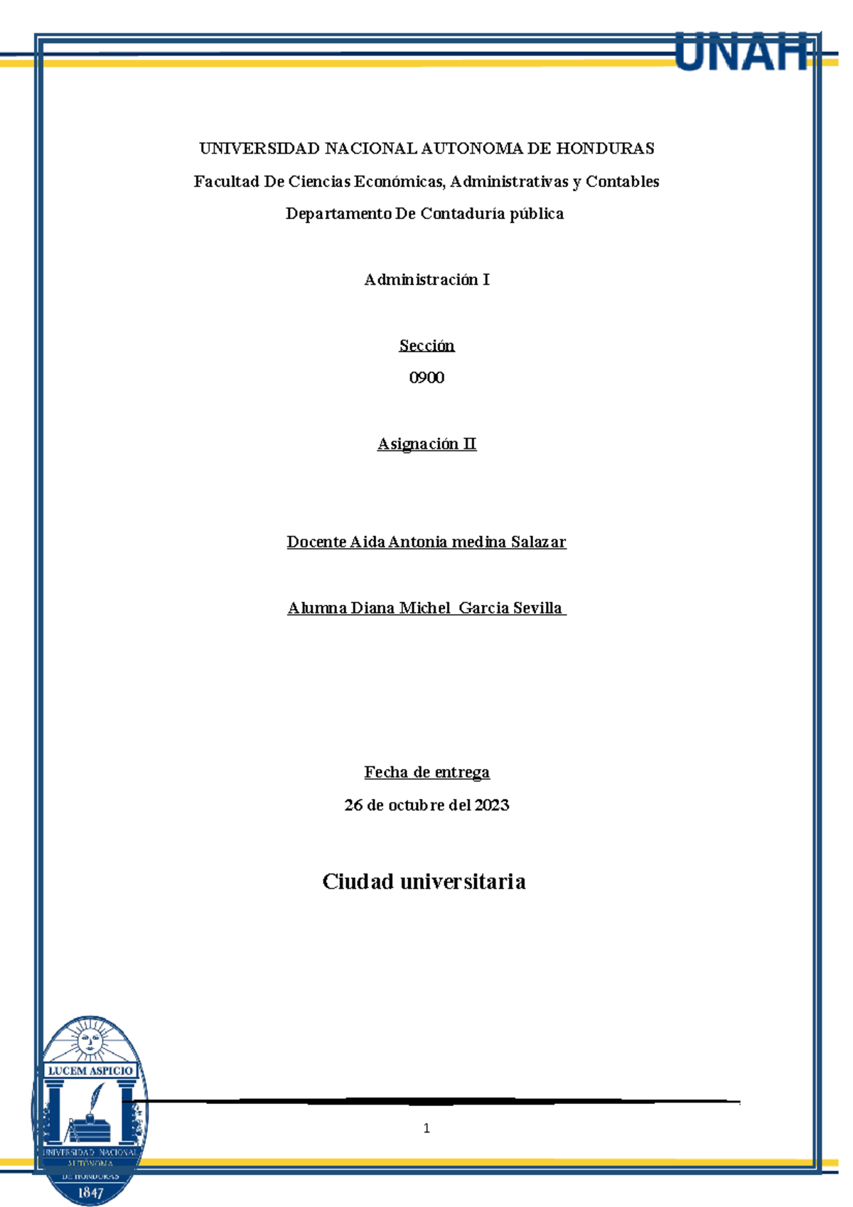 DOC-20231012-WA0000 - Tareas - UNIVERSIDAD NACIONAL AUTONOMA DE HONDURAS Facultad De Ciencias ...