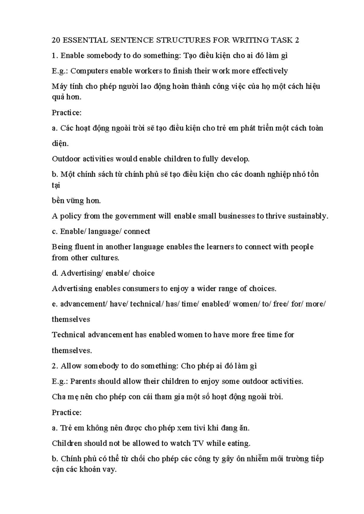 20 Essential Sentence Structures FOR Writing TASK 2 - 20 ESSENTIAL ...