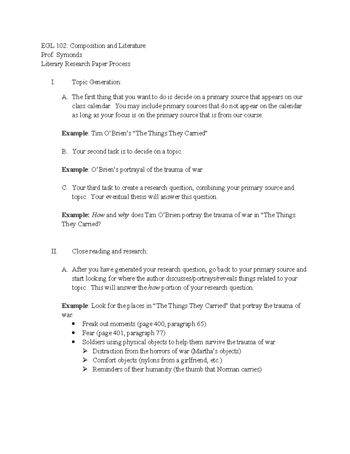 Reserch paper process - EGL 102: Composition and Literature Prof ...