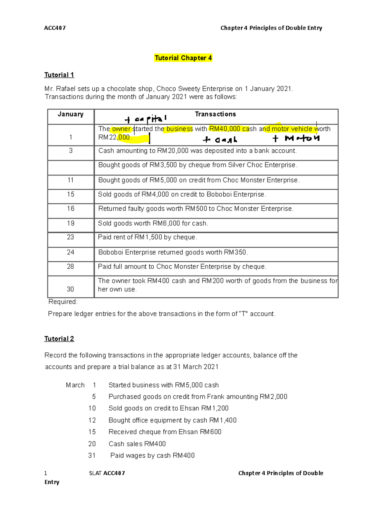Tutorial Chapter 4 ( Ledger, Balancing OFF, Trial Balance) - ACC407 Chapter 4 Principles of ...