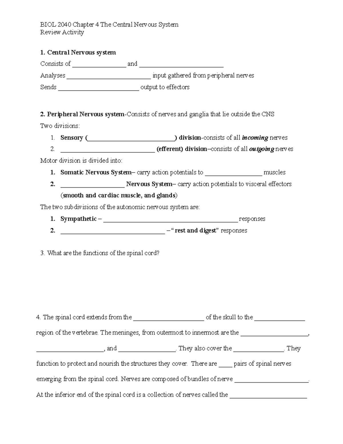 Ch 4-CNS Review - Review Activity 1. Central Nervous system Consists of ...