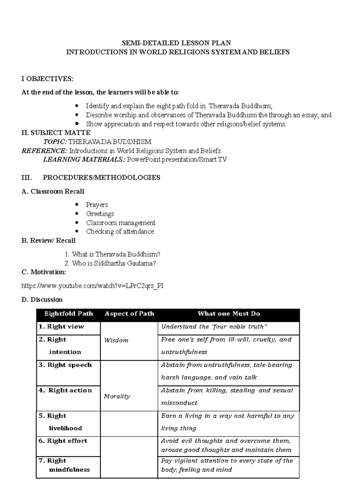 LP Eight PATH FOLD - N/A - SEMI-DETAILED LESSON PLAN INTRODUCTIONS IN ...