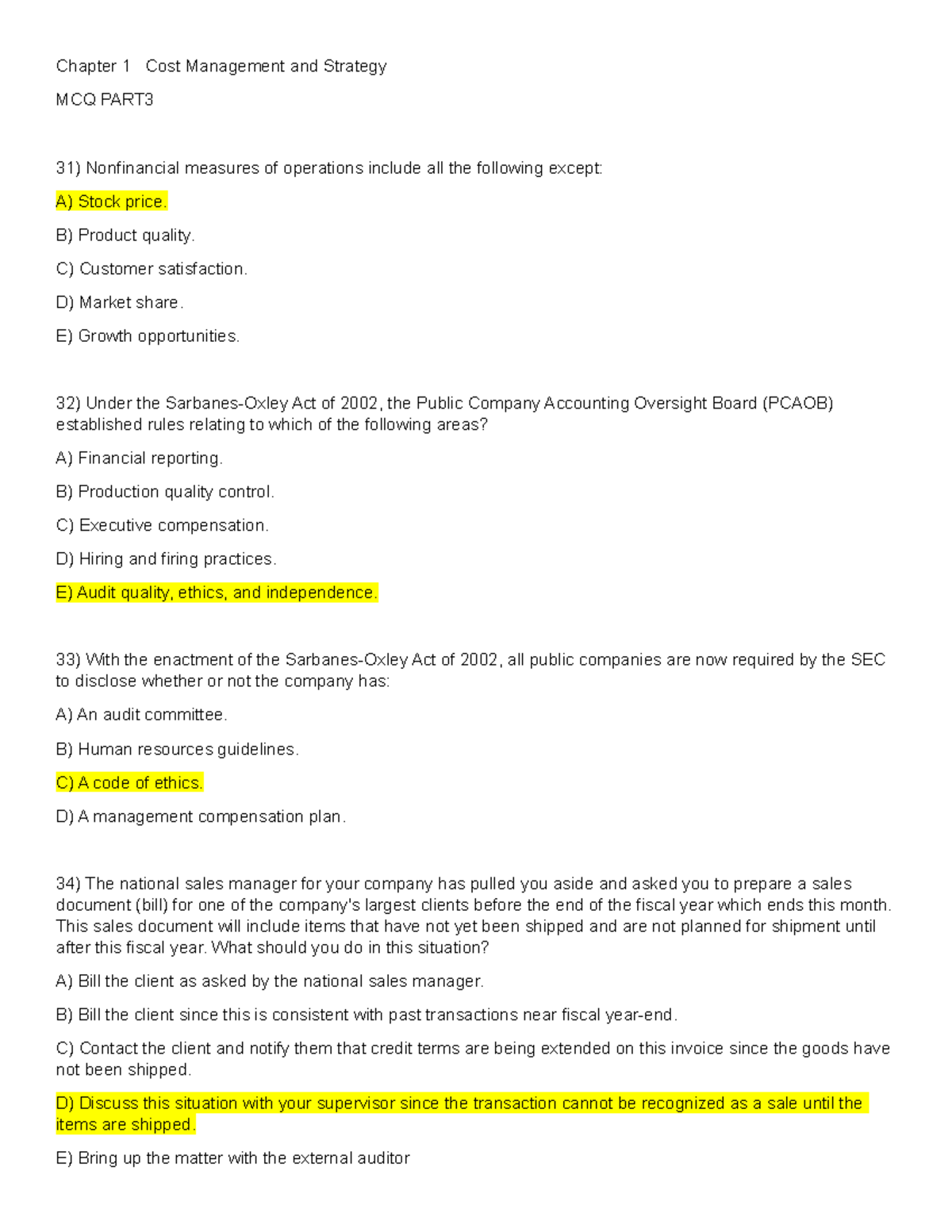 Strategic Management Chapter 1 PART 3 - Chapter 1 Cost Management and ...