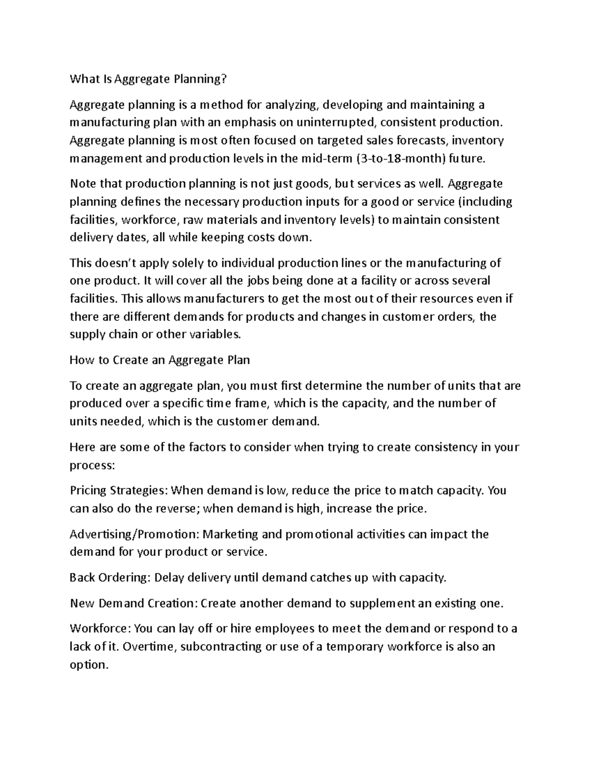 Aggregate planning - What Is Aggregate Planning? Aggregate planning is ...