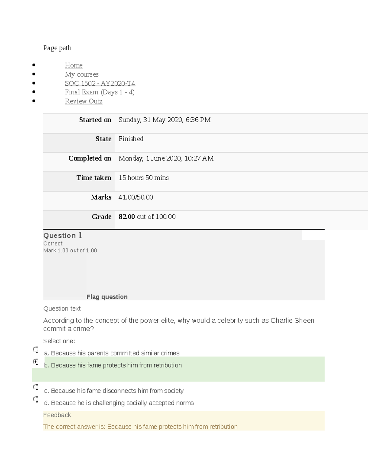 Soc quiz 8 part 2 - Quiz Unit 8 - Page path Home My courses SOC 1502 ...