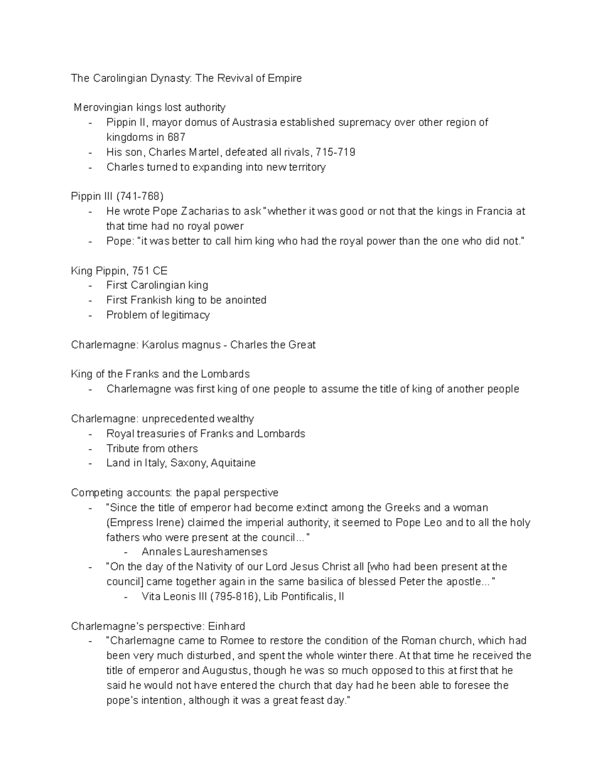 His 004a: lecture notes 14 - The Carolingian Dynasty: The Revival of ...