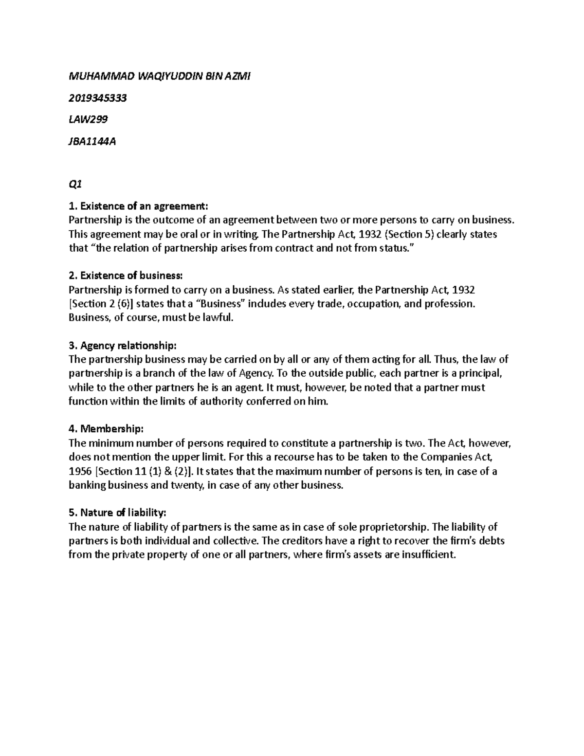 LAW299 Assestment 3 LAW Answer - Business Law - UiTM - Studocu