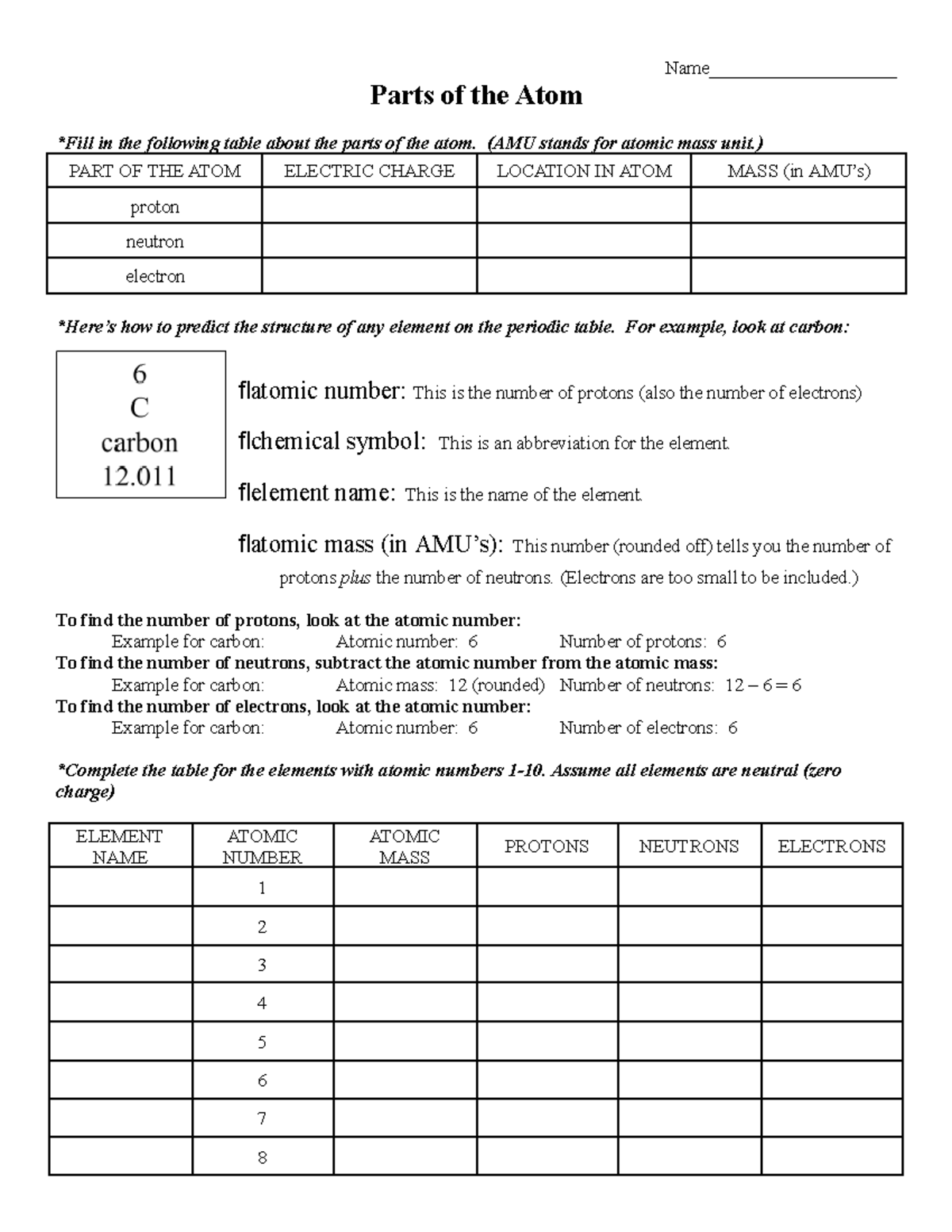 3-Parts+of+the+Atom+Worksheet - Name____________________ Parts of the ...