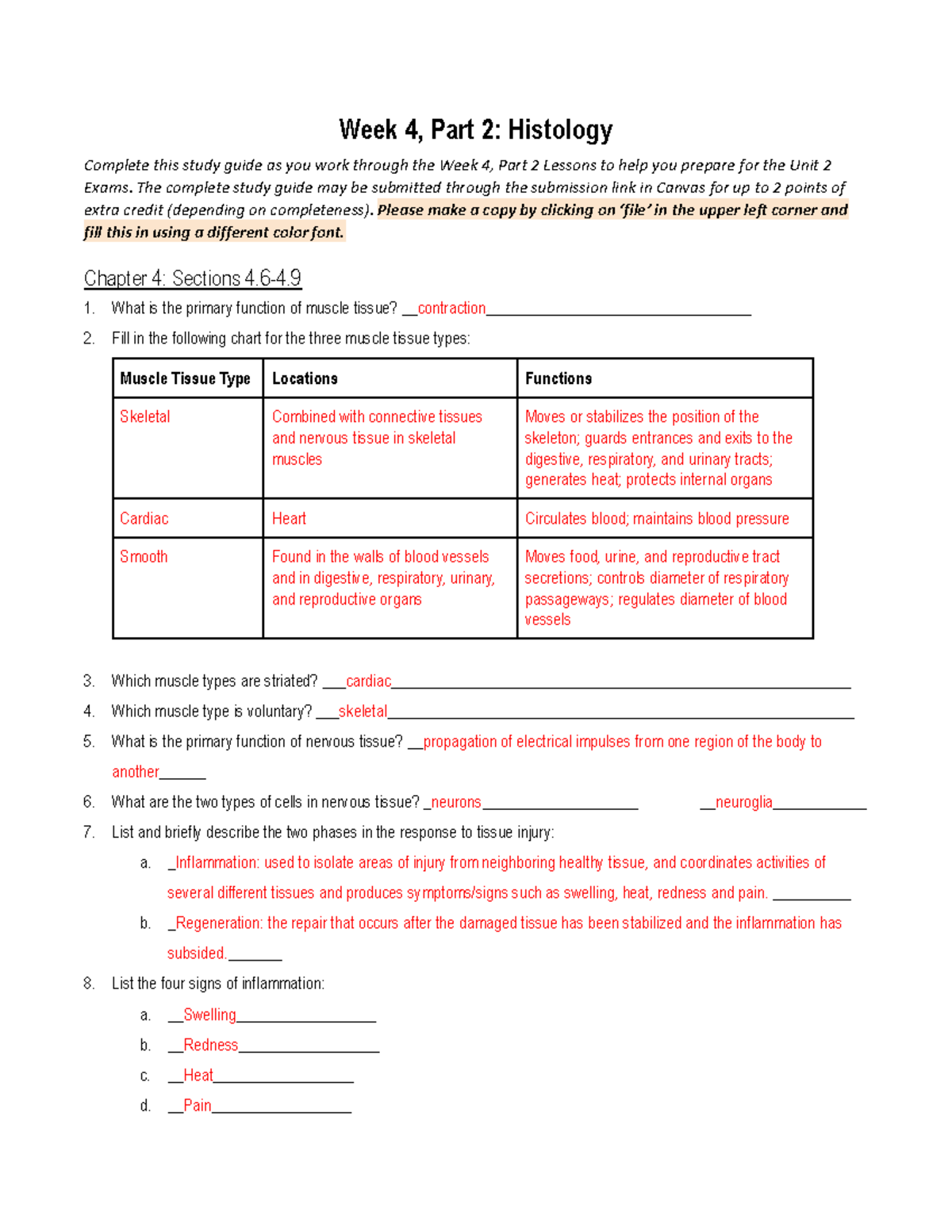 Copy of Copy of BIO 145 Week 4, Part 2 Histology Study Guide - Week 4 ...