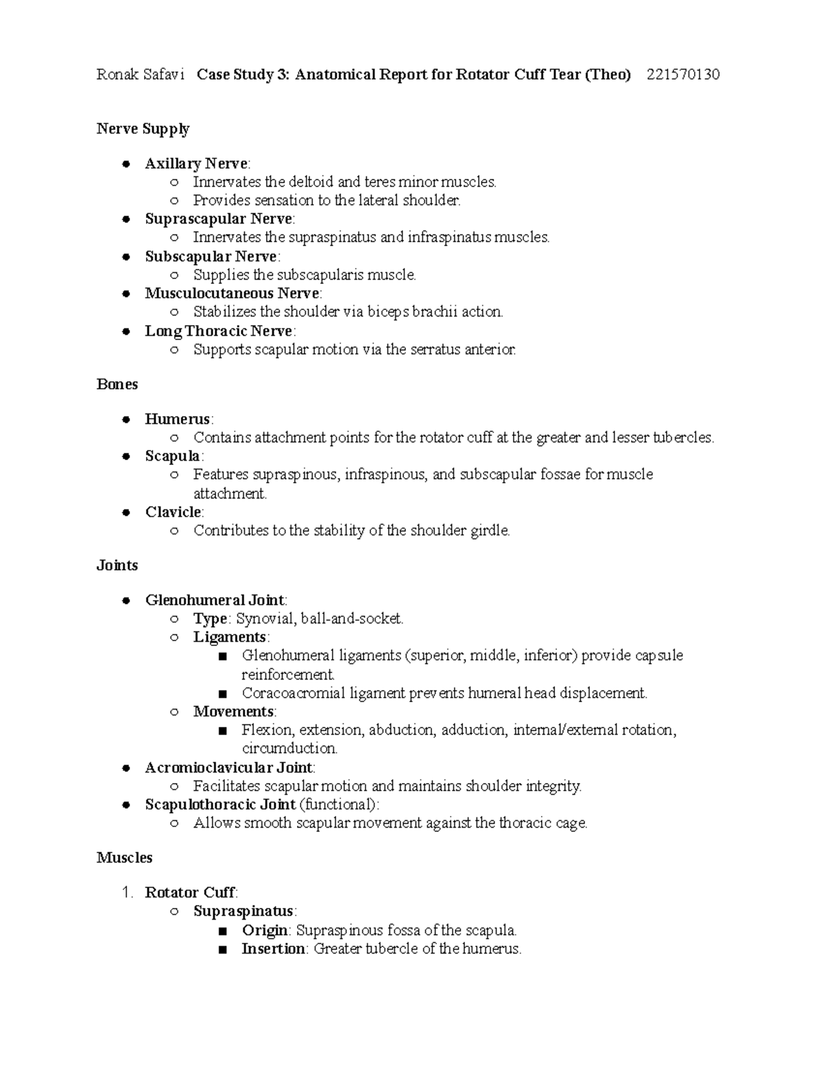 Case Study 3 Anatomical Report for Rotator Cuff Tear (Theo) - Provides ...