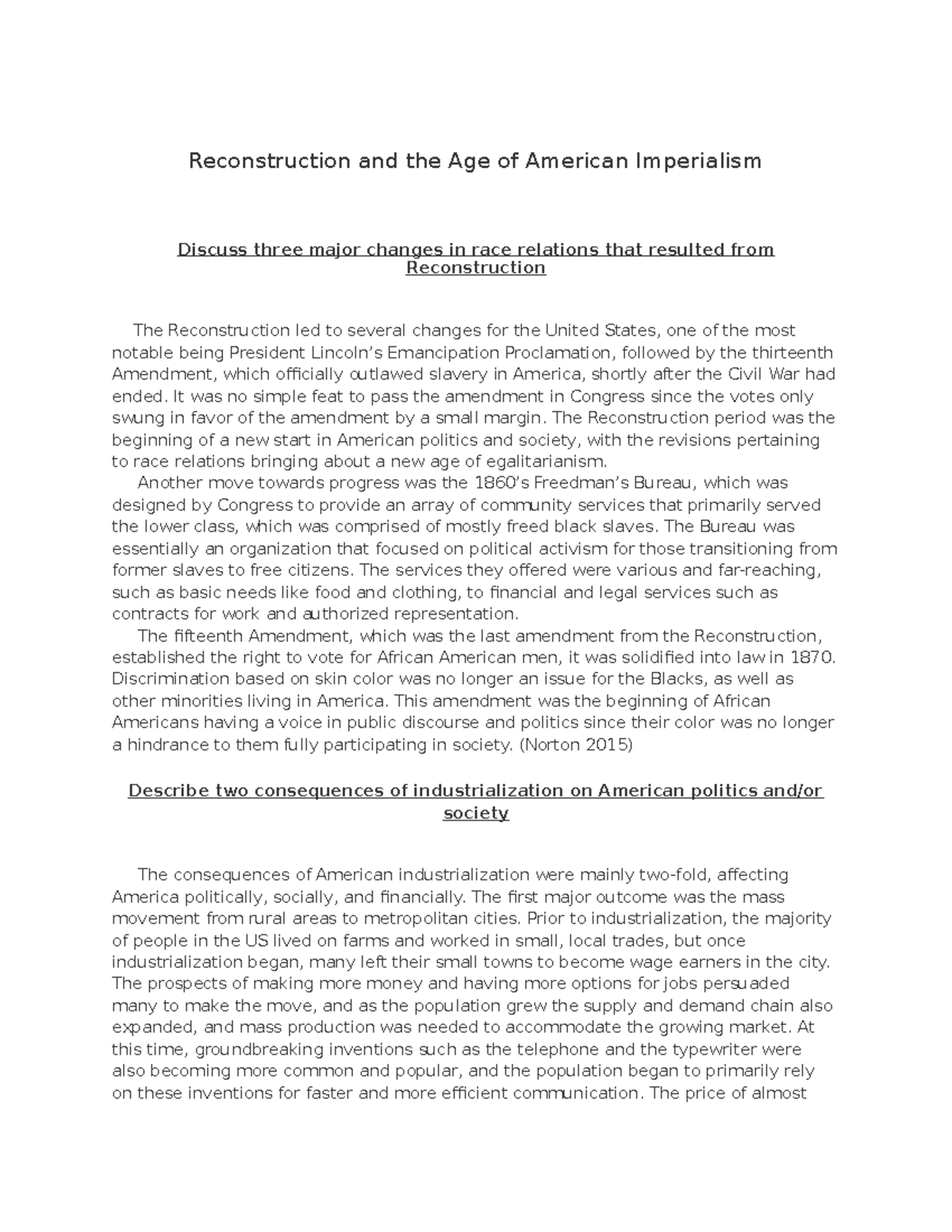 Reconstruction paper on the reconstruction of the united states ...
