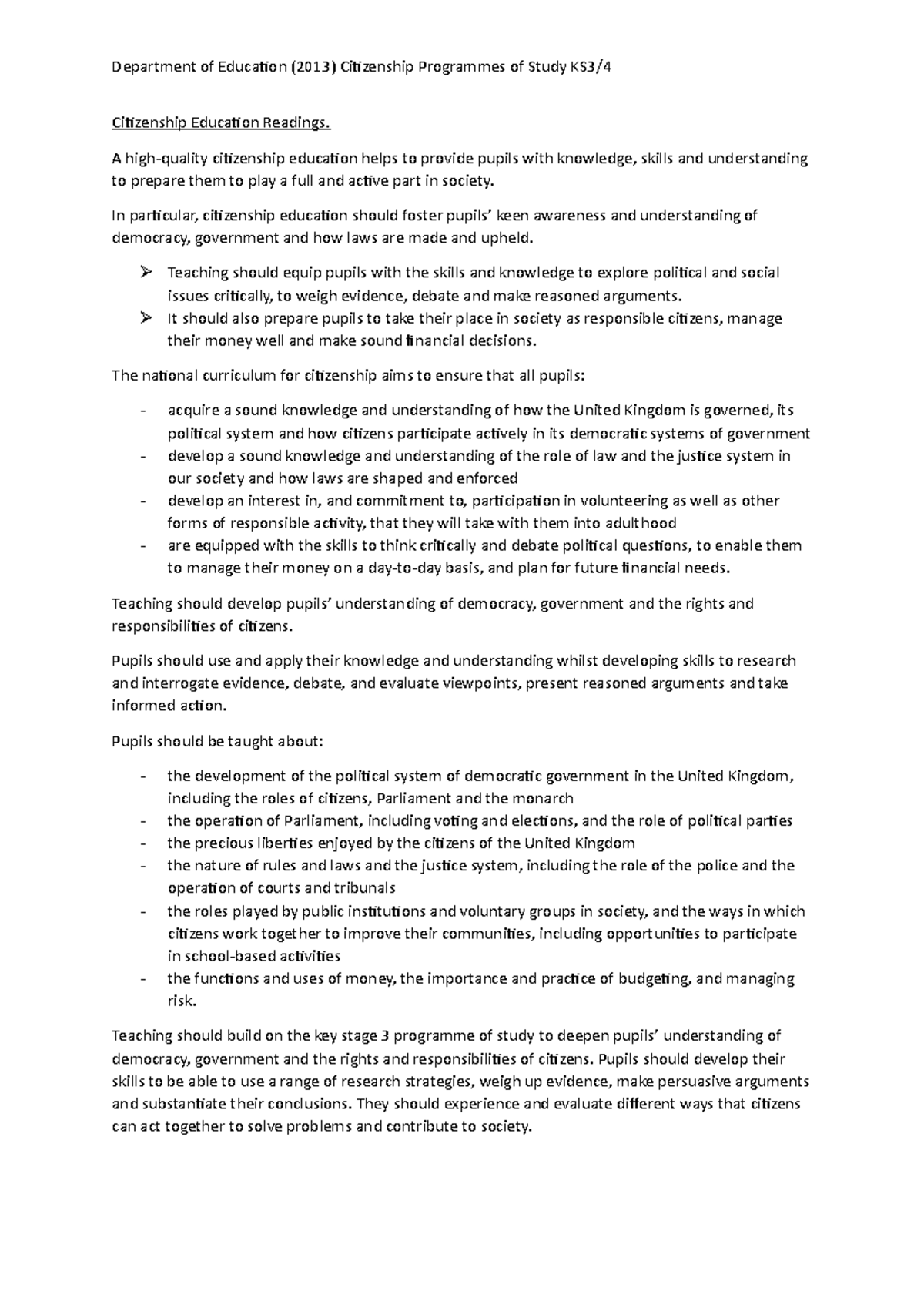 Do E KS2 and 3 Citizenship - Department of Education (2013) Citizenship ...