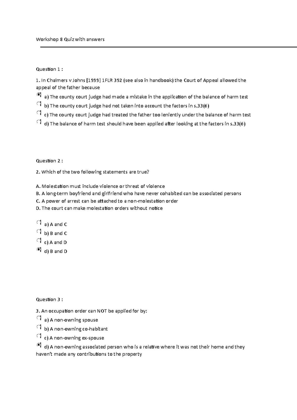 Workshop 8 Quiz with answers - Workshop 8 Quiz with answers Question 1 ...