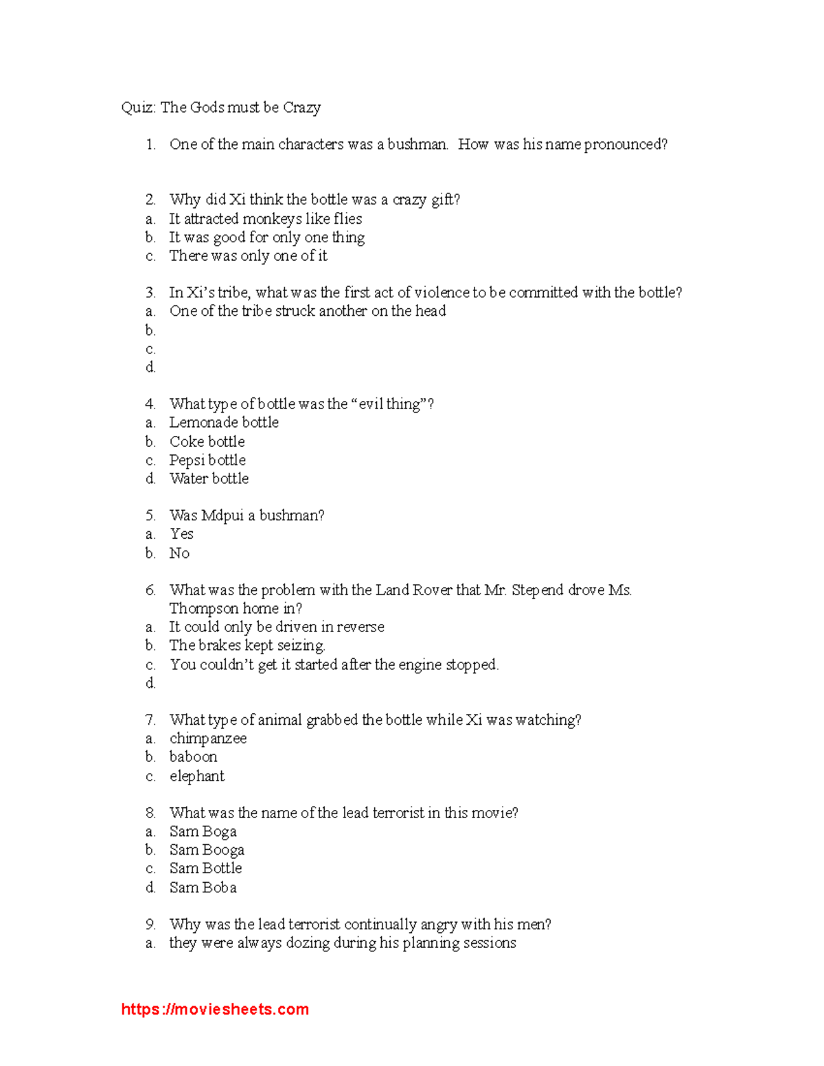 Quiz gods must be crazy - natural - Quiz: The Gods must be Crazy One of ...