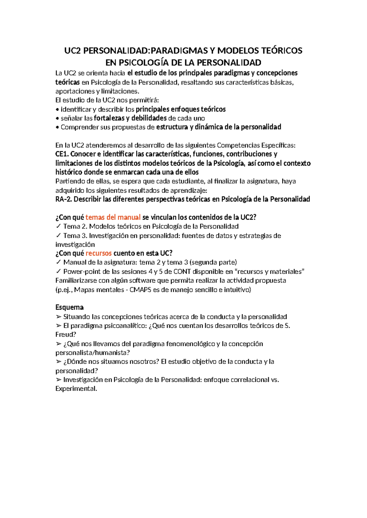 UC2 Personalidad - RESUMEN DE DIAPOS - UC2 PERSONALIDAD:PARADIGMAS Y MODELOS TEÓRICOS EN ...