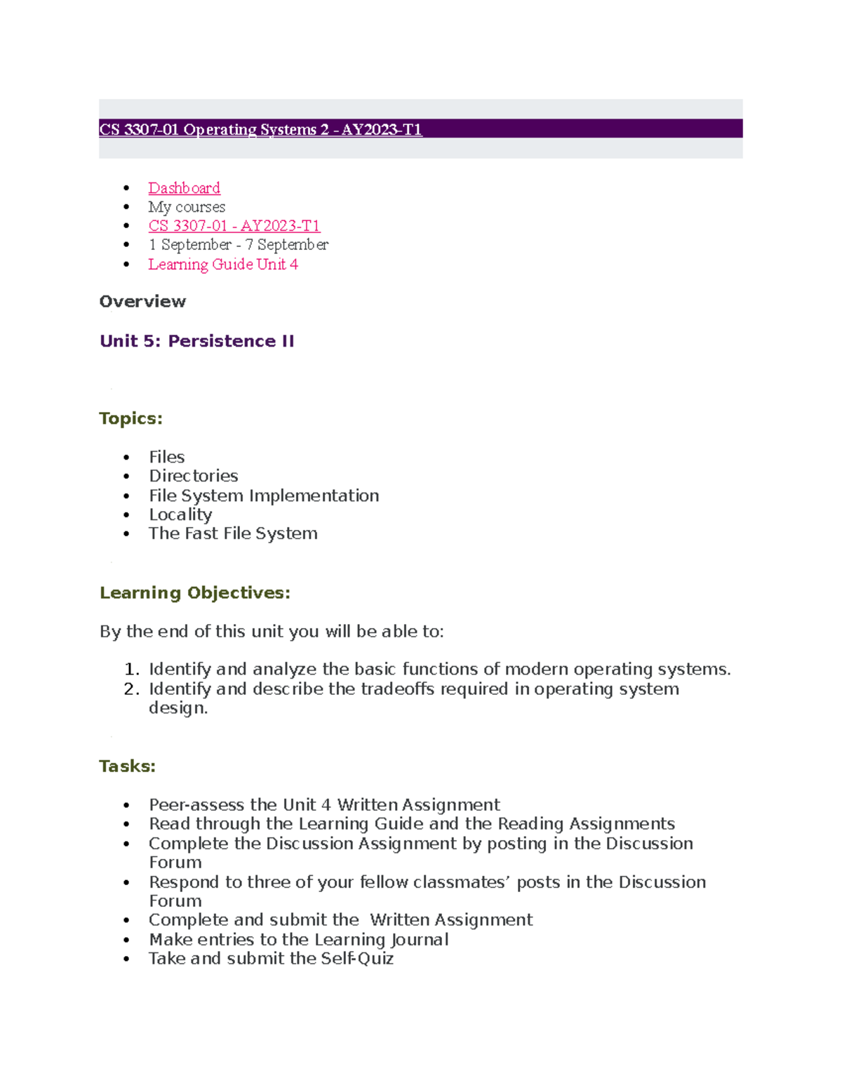 Learning Guide Unit 5 Identify And Describe The Tradeoffs Required In Operating System Design