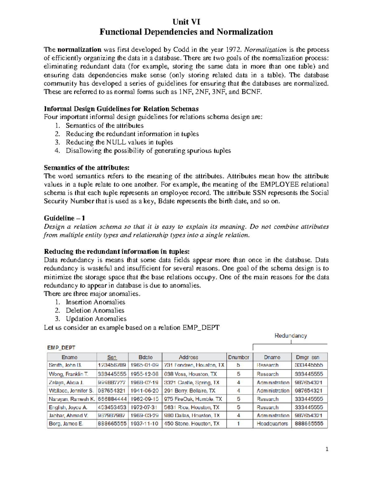 Guidelines 10 1 2023 - rELATIONAL model - Unit VI Functional Dependencies and Normalization The ...