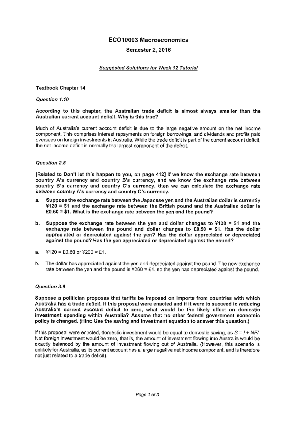 Suggested Solutions for Week 12 Tutorial - Macroeconomics Semester 2 ...